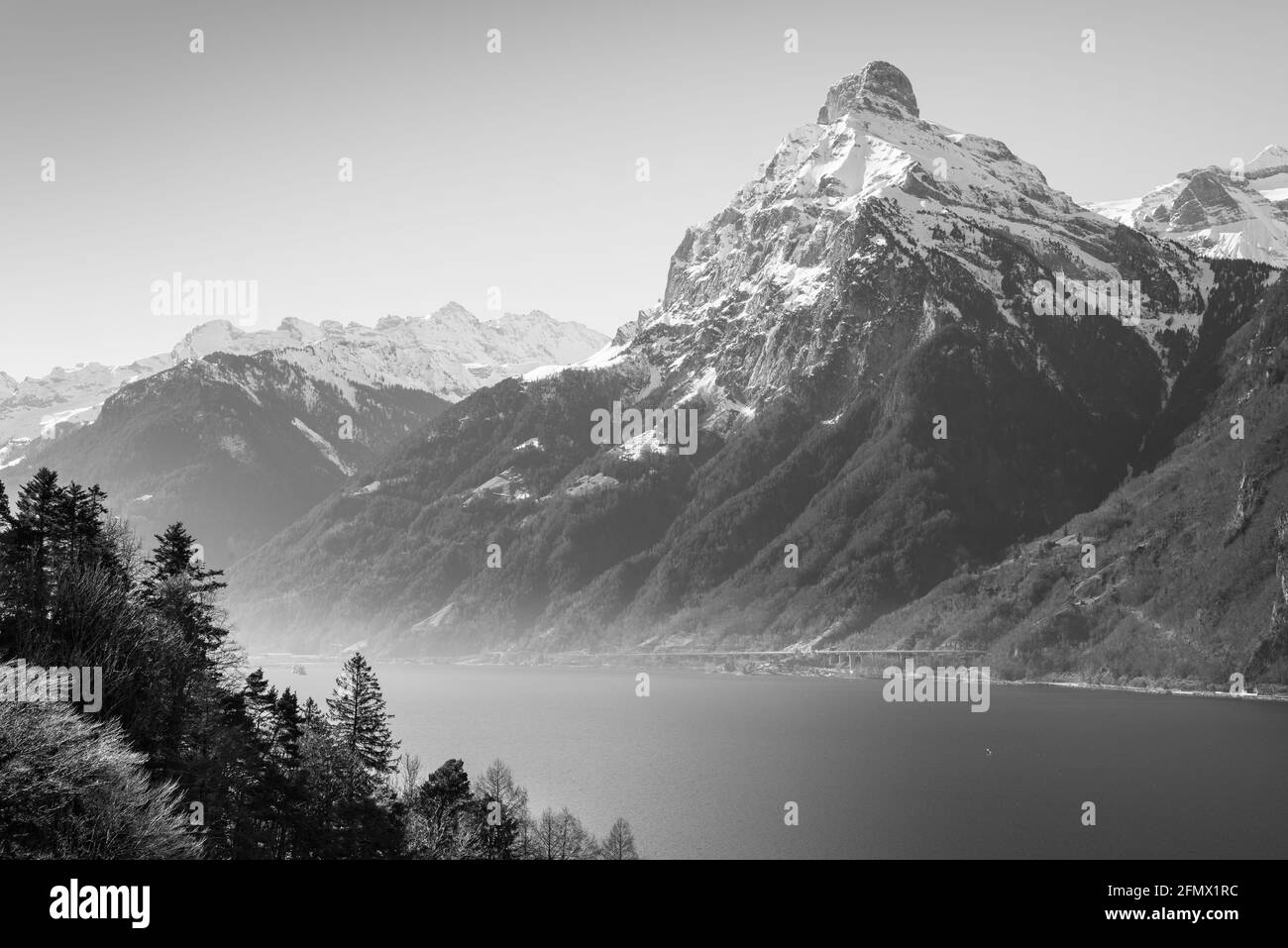 Double exposure. Portrait of a woman in profile. Mountain landscape ...