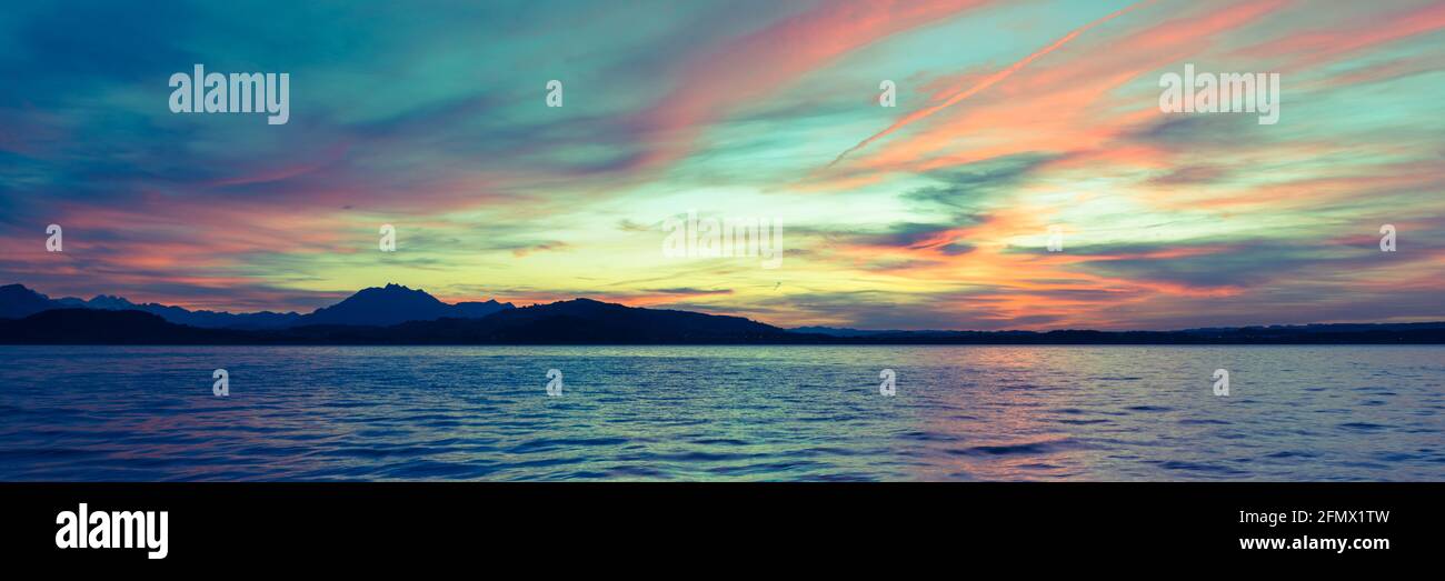 Double exposure. Portrait of a woman in profile. Mountain landscape ...