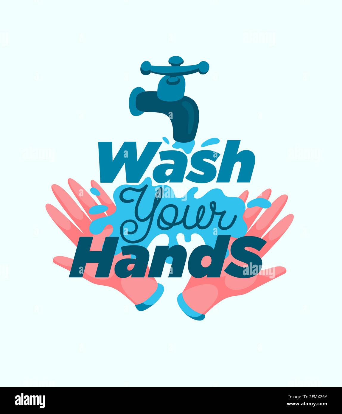 Personal hygiene vector poster. Two hands with water and lettering ...