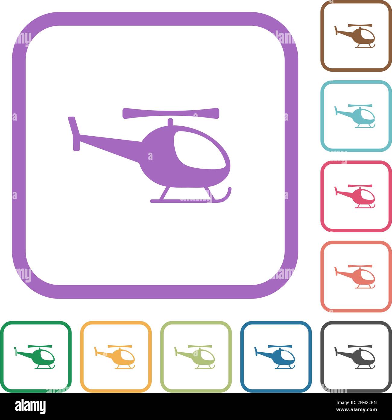 Helicopter simple icons in color rounded square frames on white ...