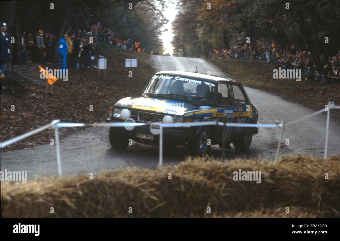 Per Eklund's Saab 99 EMS on the Sutton Park stage of the 1977 RAC Rally ...