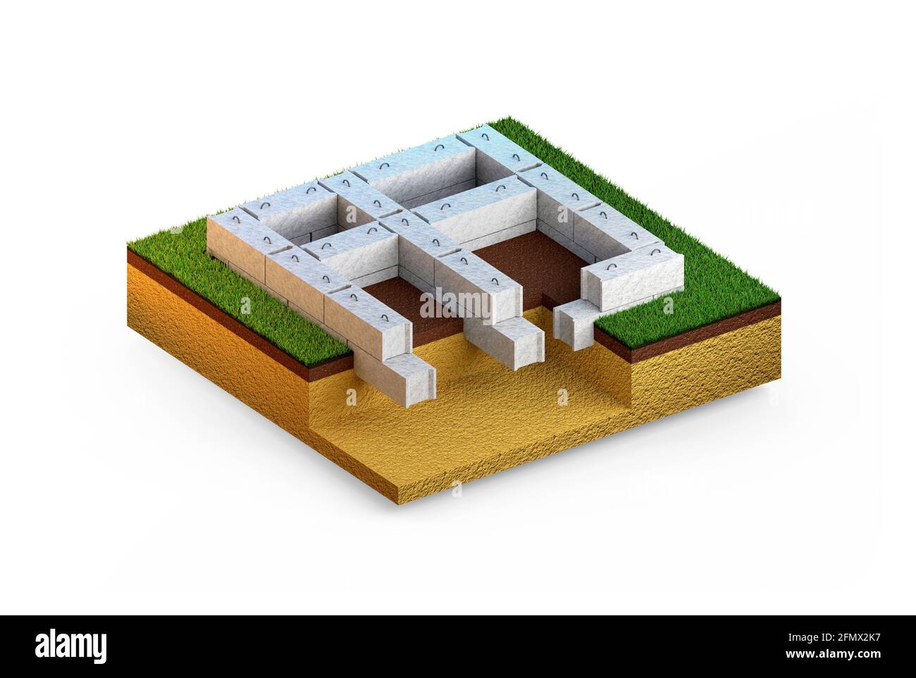 precast concrete panel basement, isolated industrial 3D illustration ...