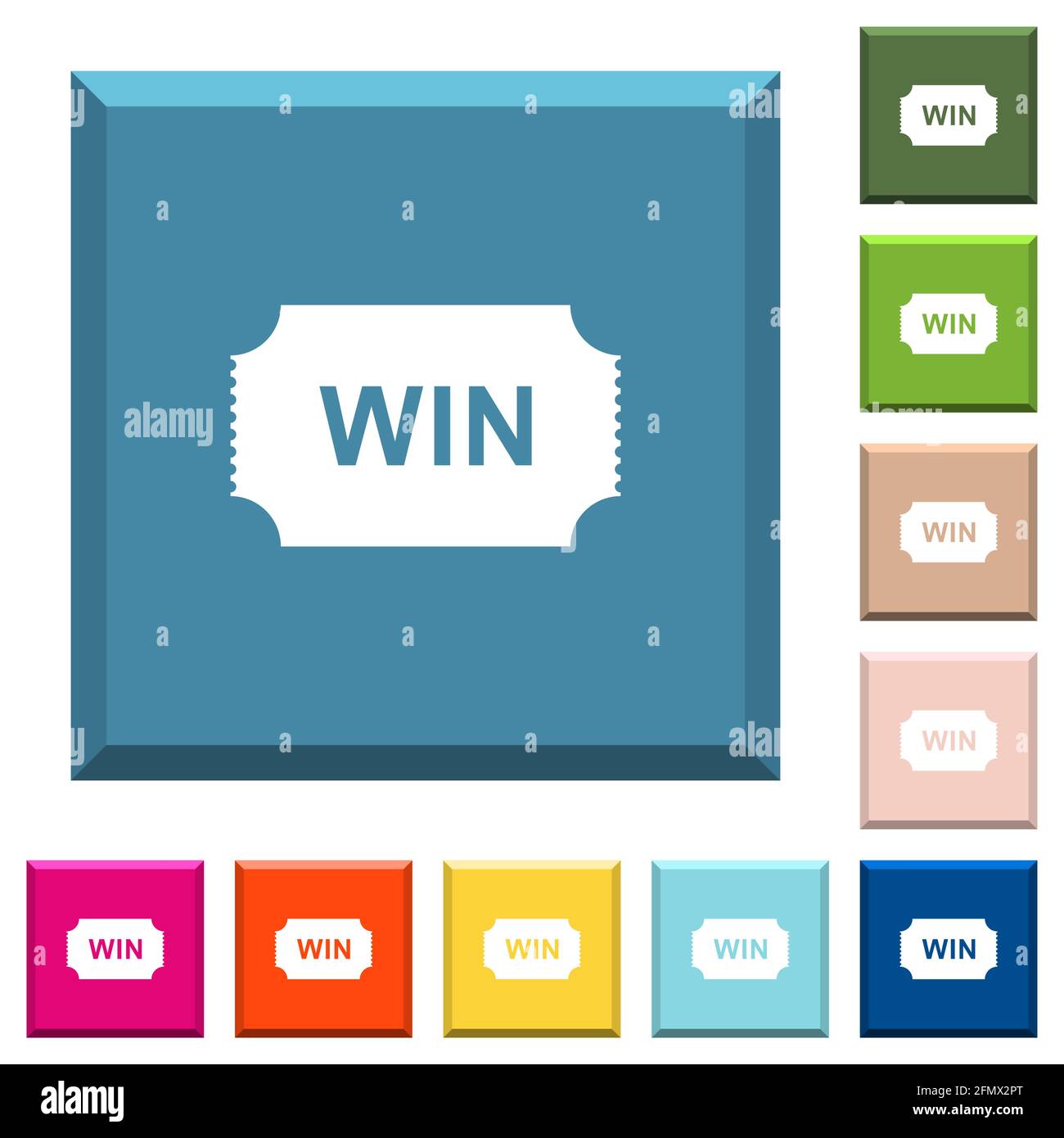 Winner ticket white icons on edged square buttons in various trendy ...