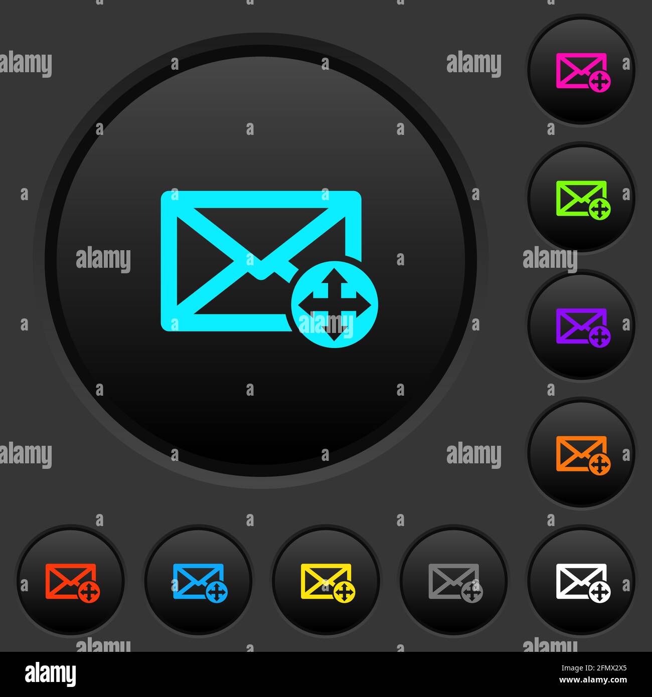 Move mail dark push buttons with vivid color icons on dark grey background Stock Vector Image ...