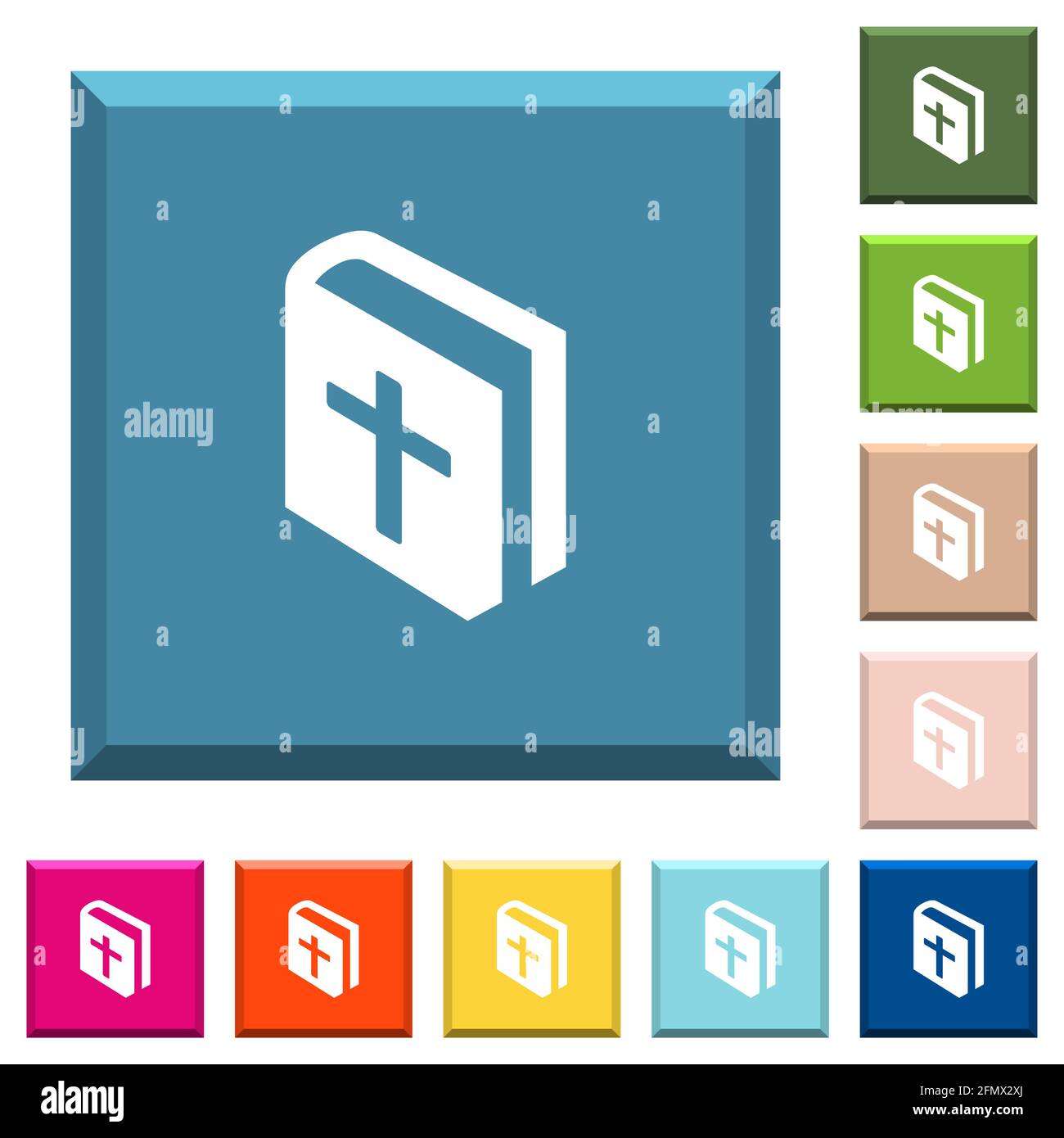 Holy bible white icons on edged square buttons in various trendy colors ...
