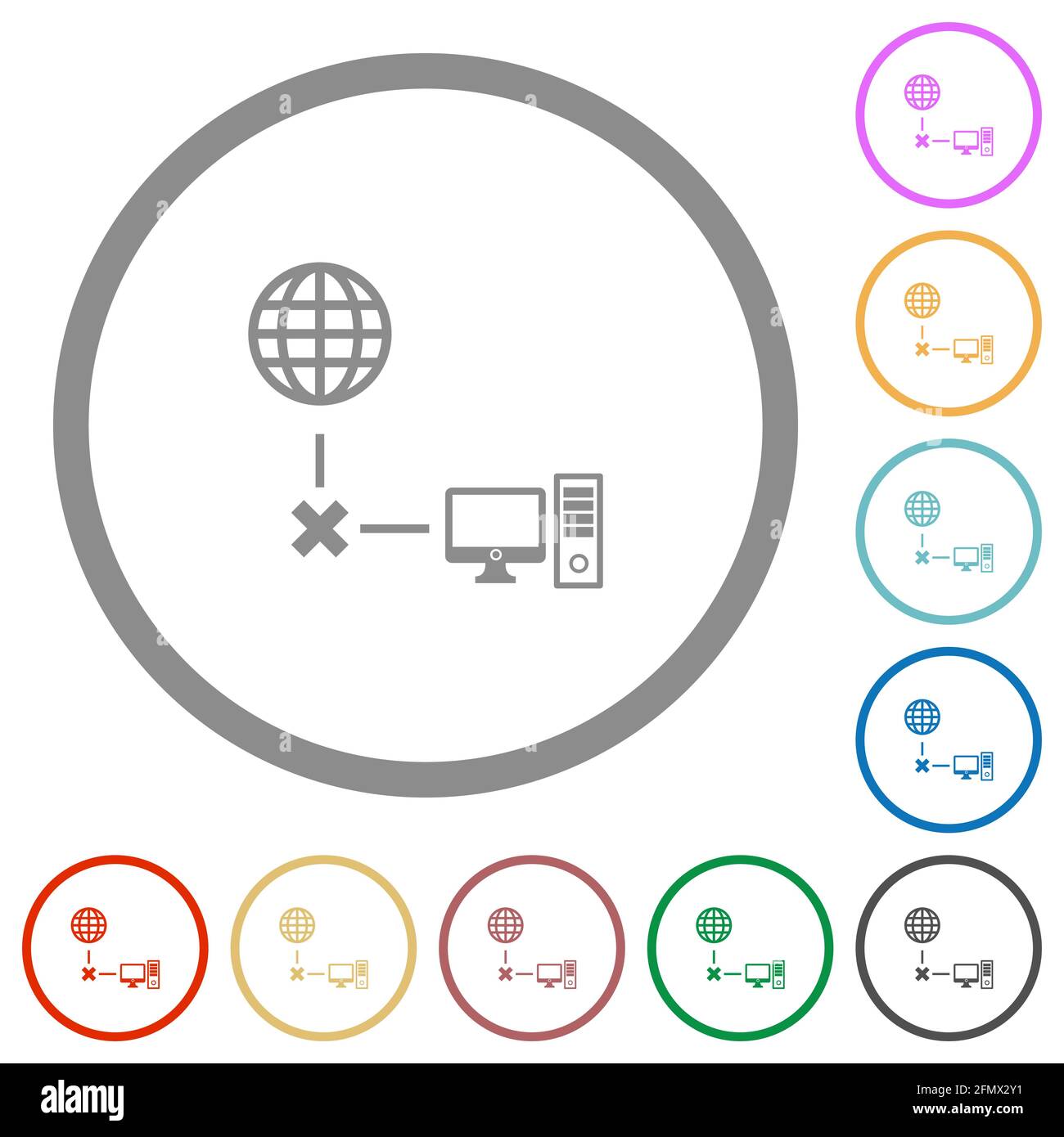 Offline computer flat color icons in round outlines on white background ...