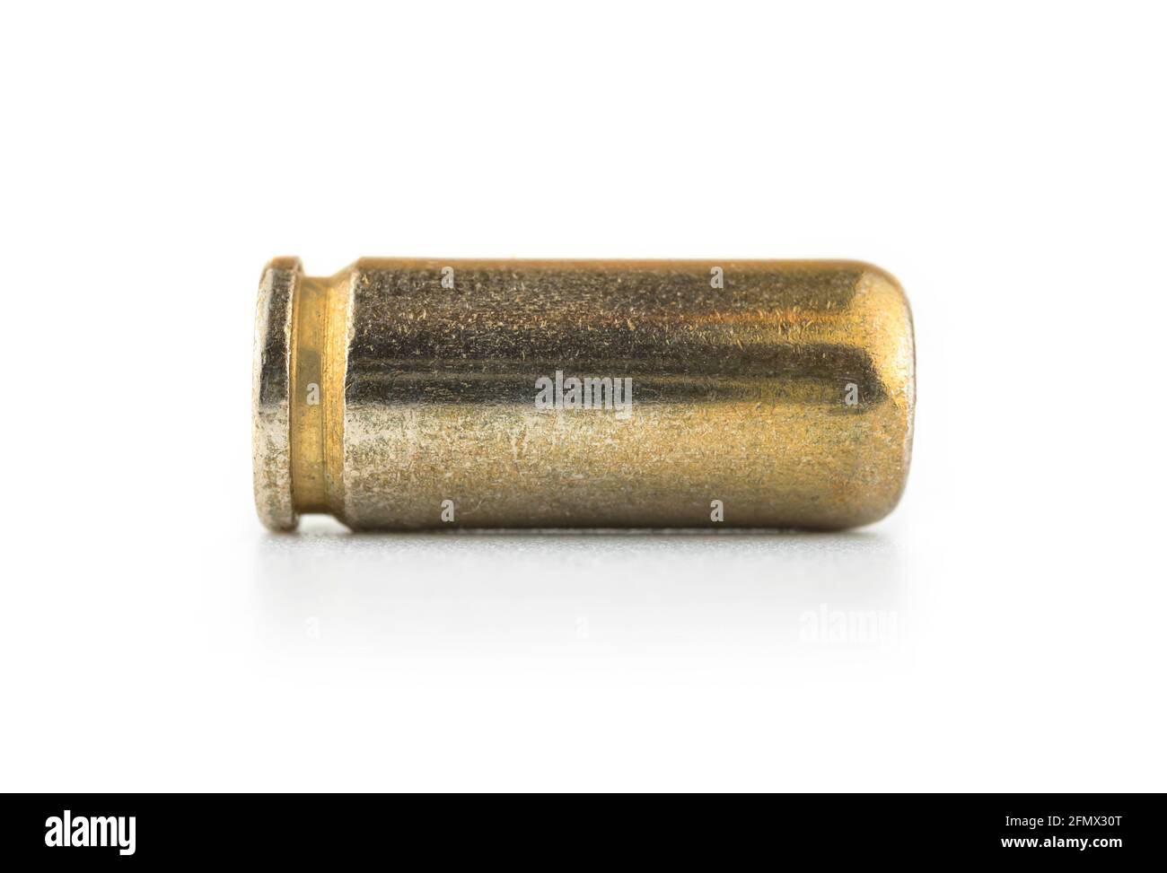 Close up of bullet for 9mm pistol, ammo for a gun, isolated on white ...