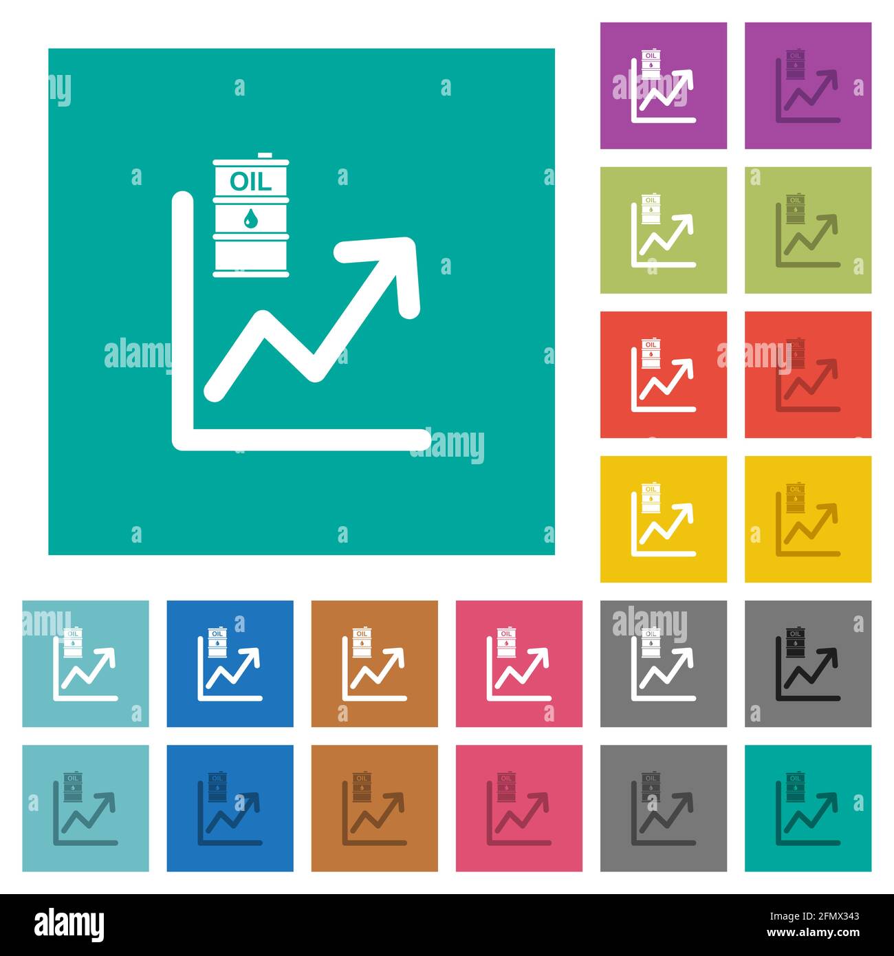 Oil trade graph multi colored flat icons on plain square backgrounds ...