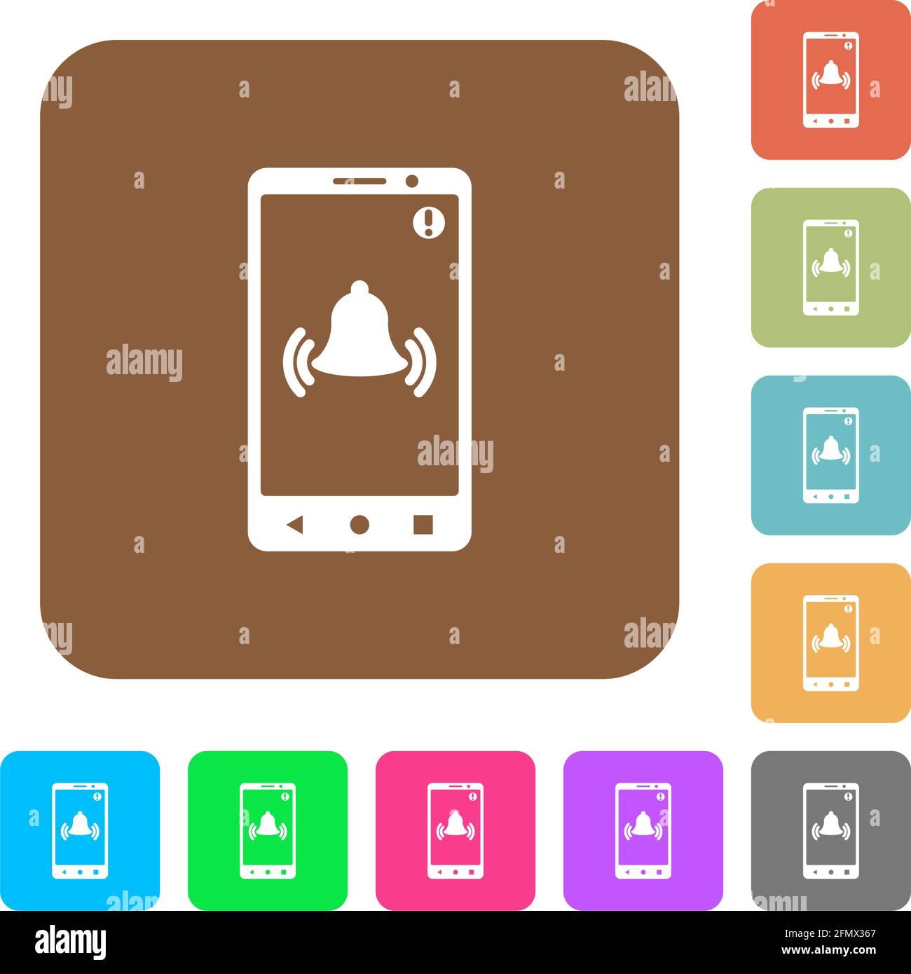 Mobile push notification flat icons on rounded square vivid color ...