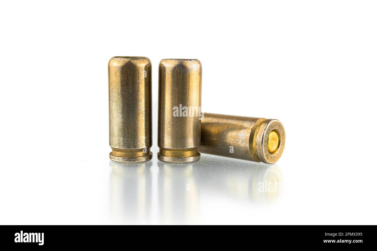 Pistol bullets isolated on white background, 9mm shells for gun Stock ...