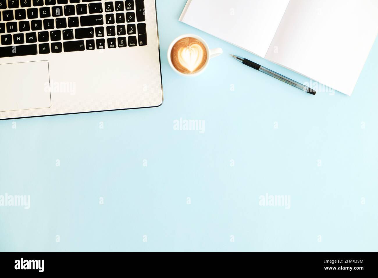 Minimalistic flat lay composition of black & white laptop computer ...