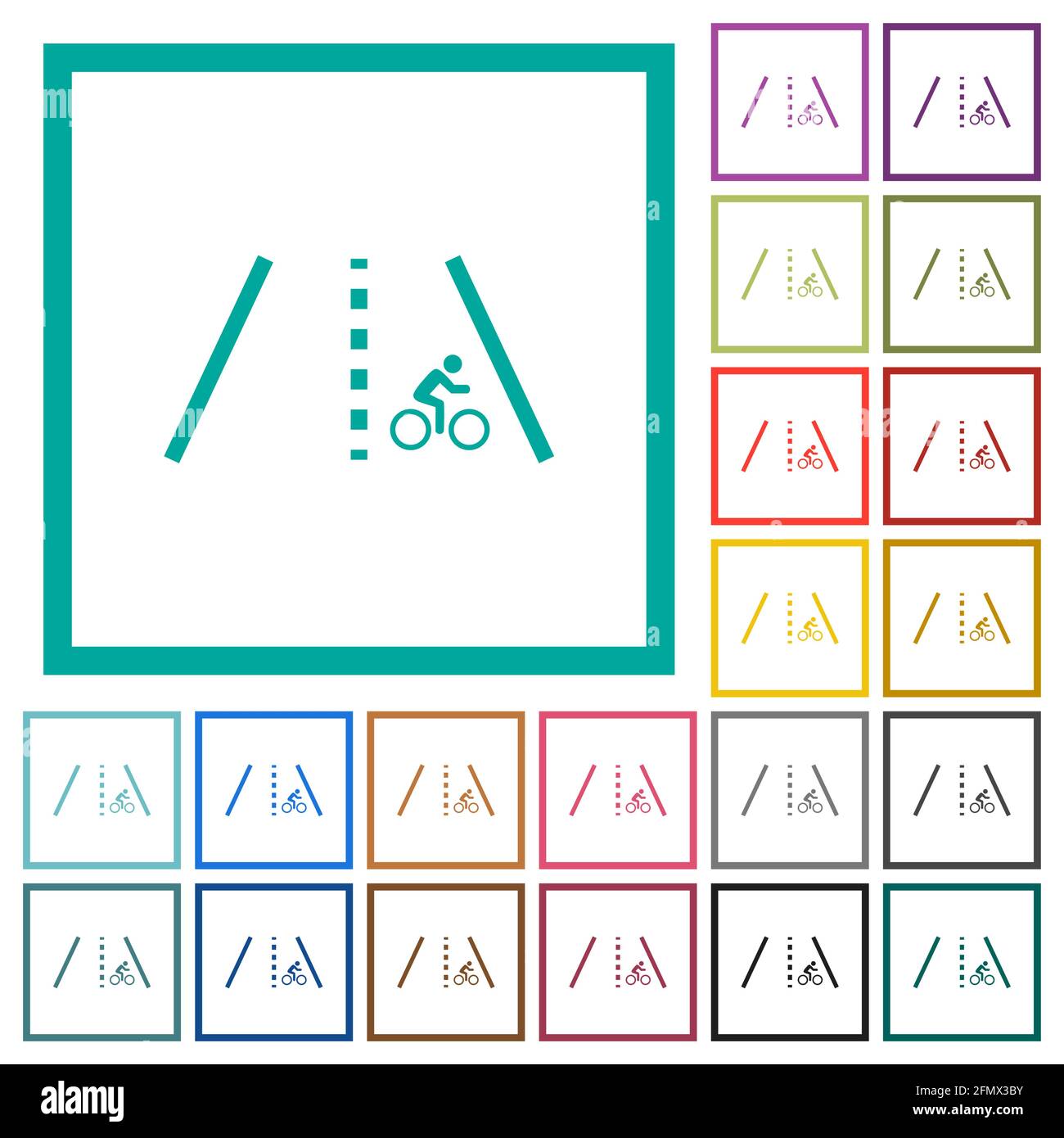 Bicycle lane flat color icons with quadrant frames on white background ...