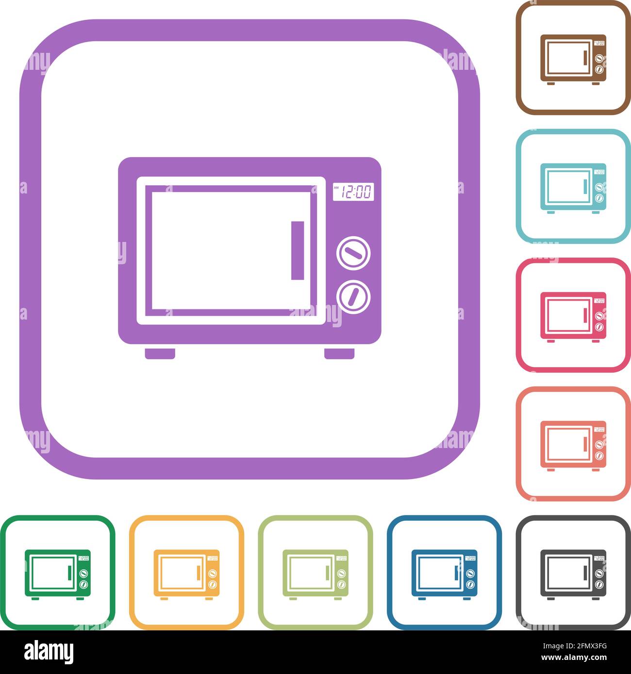 Microwave oven simple icons in color rounded square frames on white background Stock Vector ...