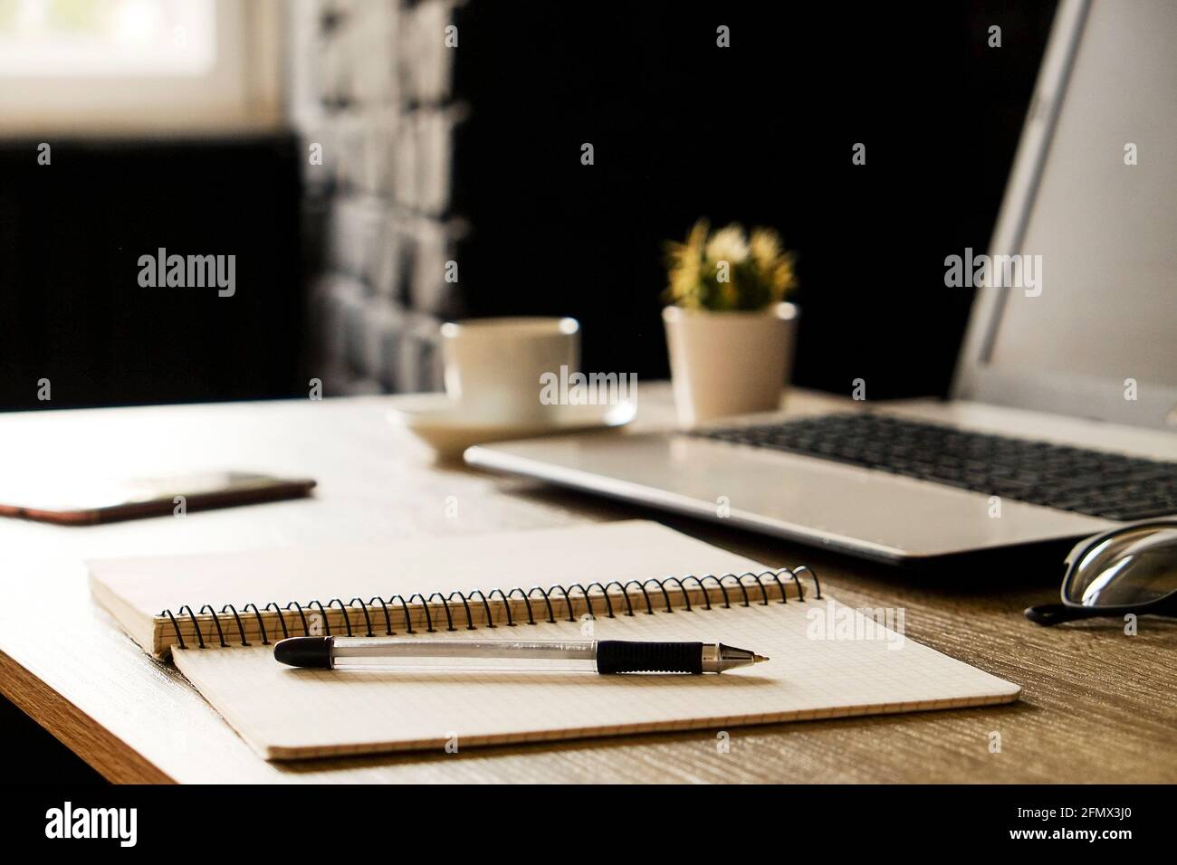 Wooden office table computer notepad hi-res stock photography and ...