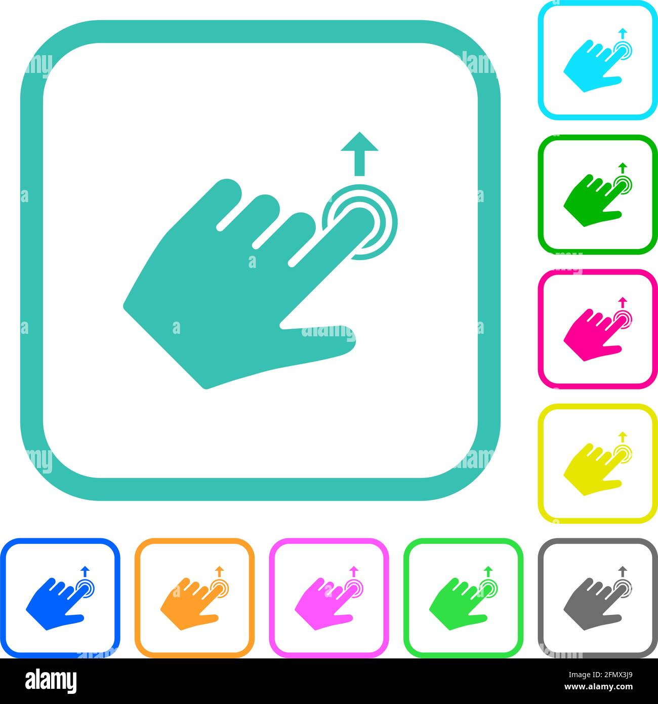Left handed slide up gesture vivid colored flat icons in curved borders ...