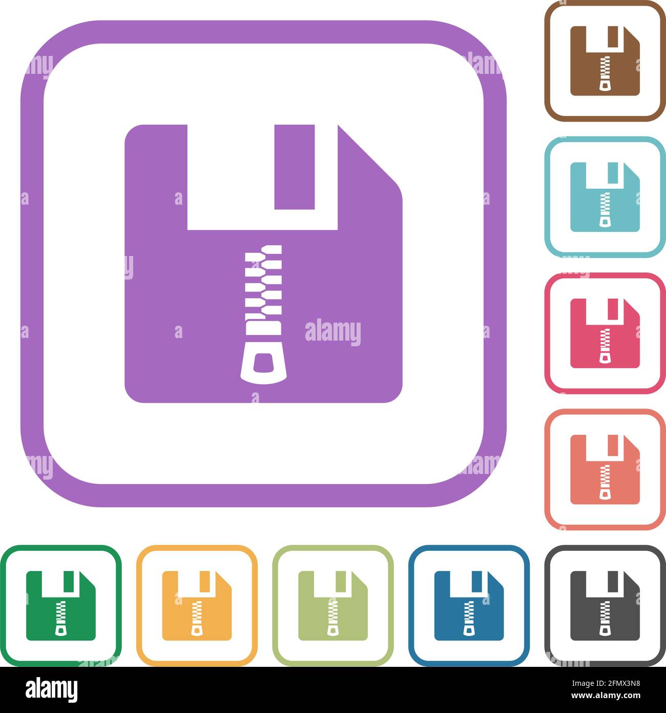 Compressed file simple icons in color rounded square frames on white background Stock Vector ...