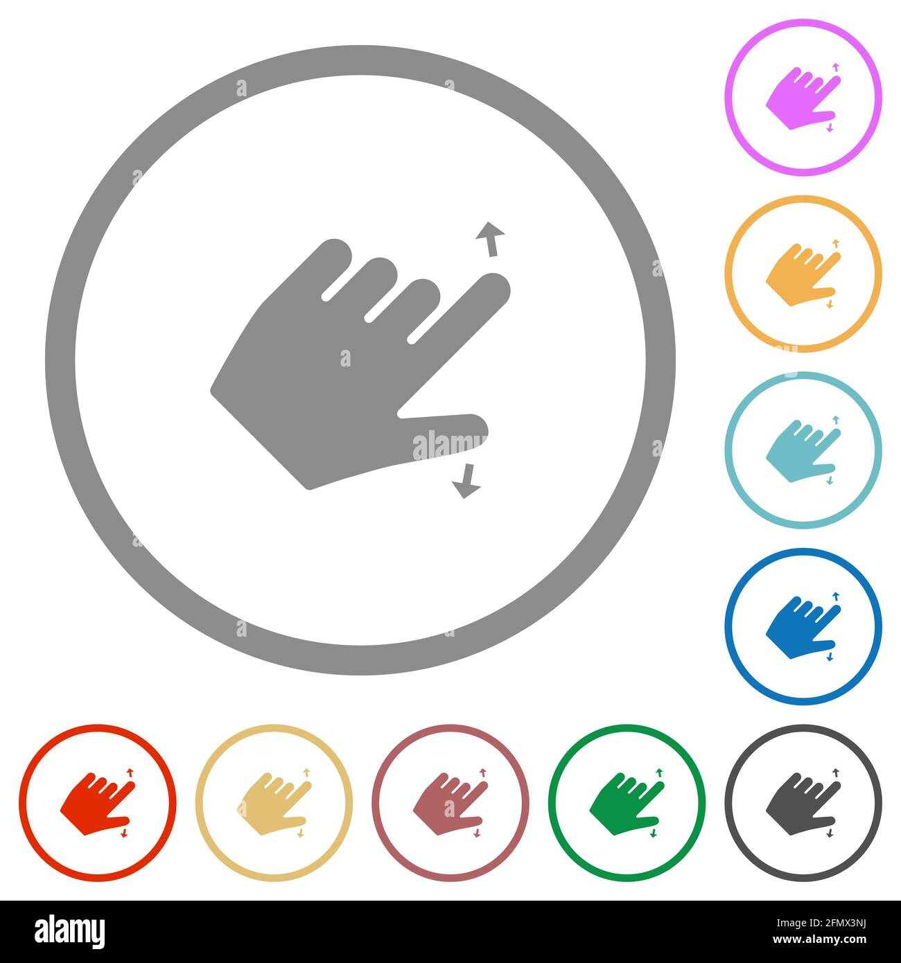 Left handed pinch open gesture flat color icons in round outlines on ...
