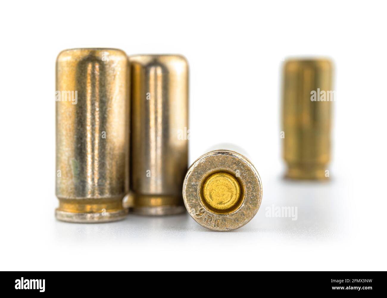 Bullets for a gun isolated on white background with reflection ...