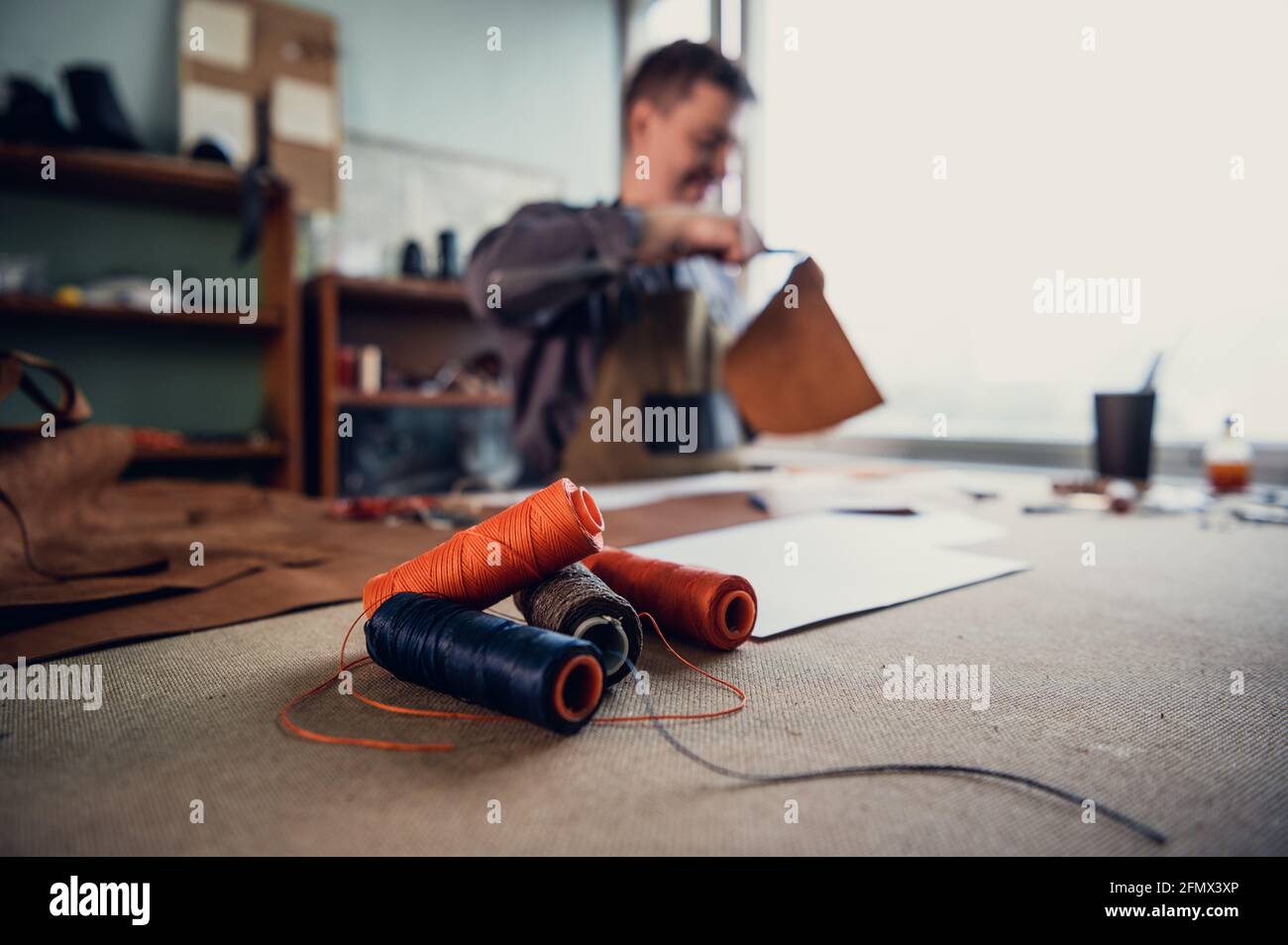 Close-up photo with the depth of field of the thread coils in the ...