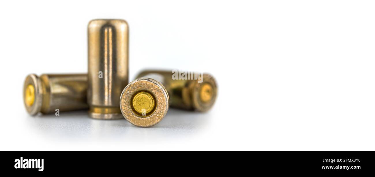 Background with bullets for a 9mm pistol, isolated on white background ...