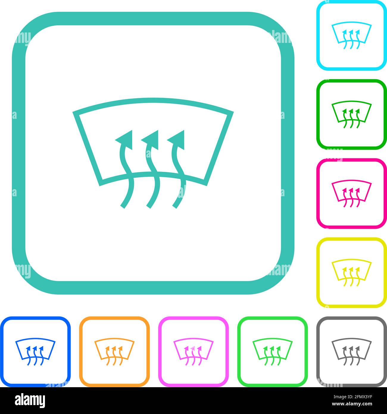 Windshield defrost vivid colored flat icons in curved borders on white ...