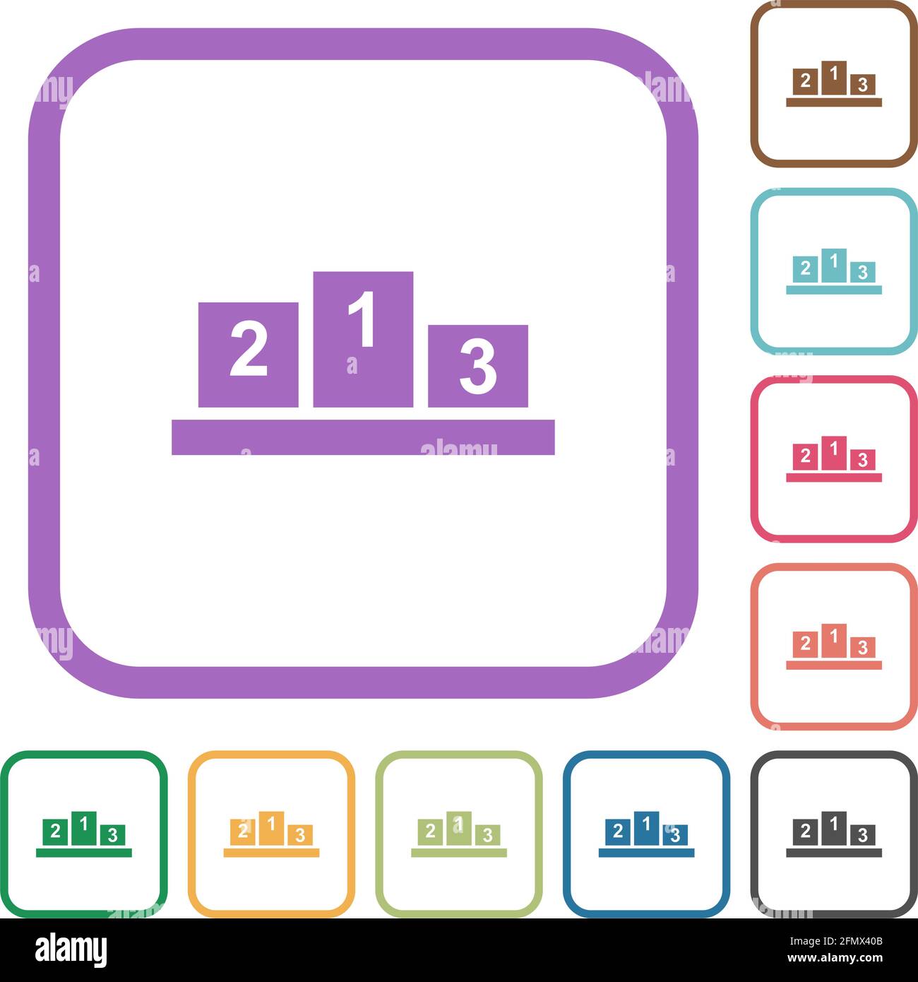 Winners podium with inside numbers simple icons in color rounded square ...