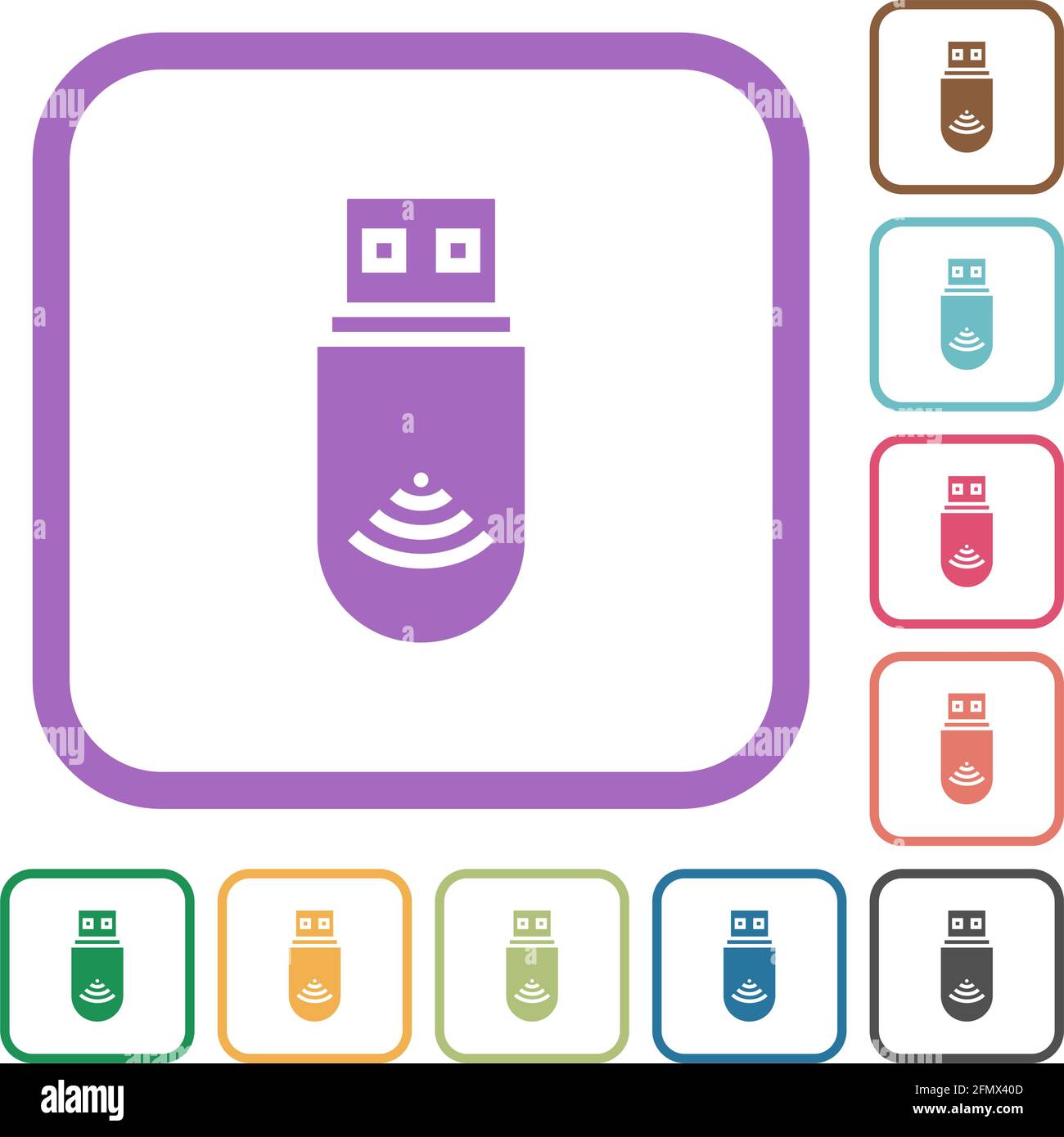 USB wifi dongle simple icons in color rounded square frames on white background Stock Vector ...