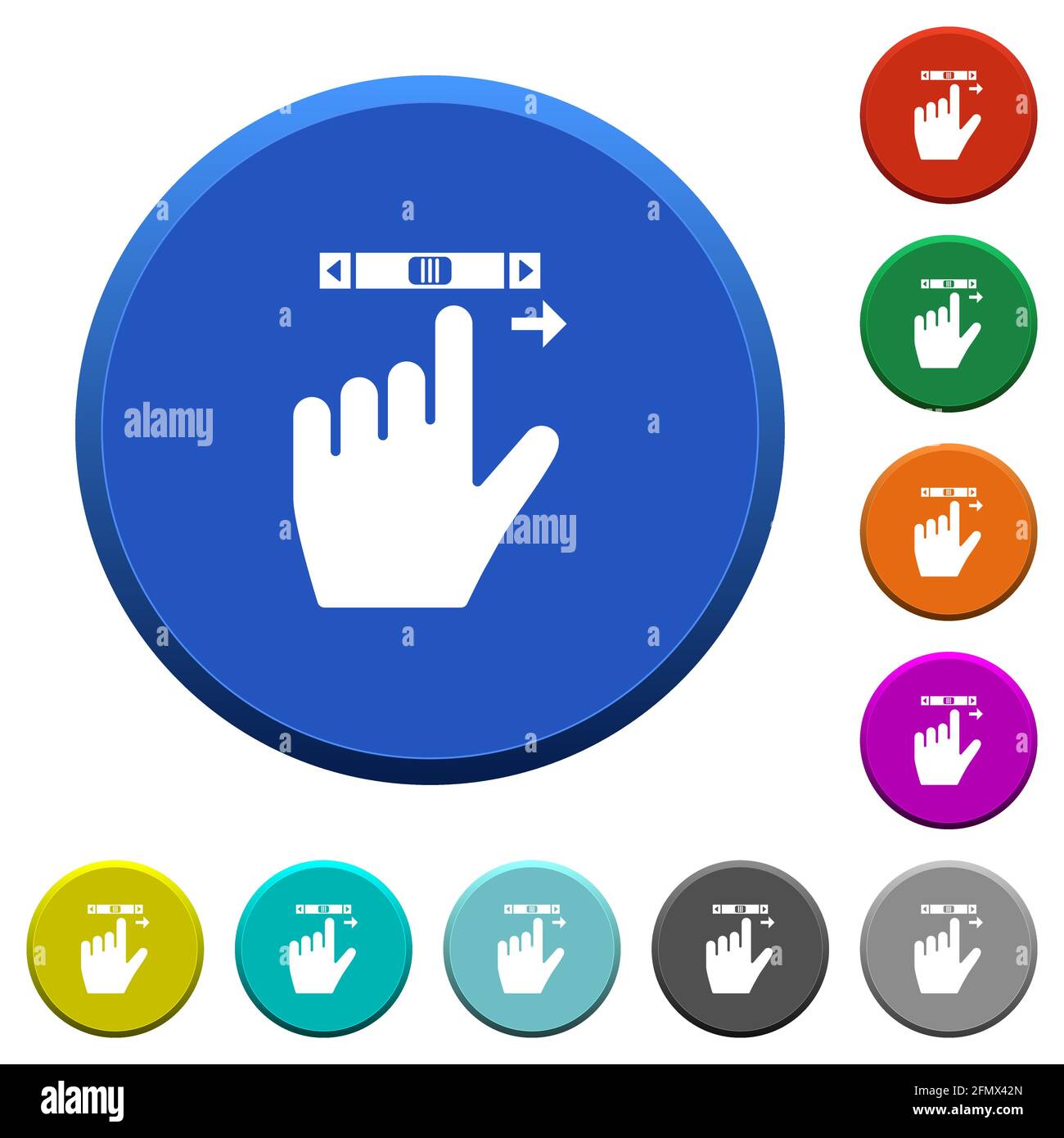 left handed scroll right gesture round color beveled buttons with ...