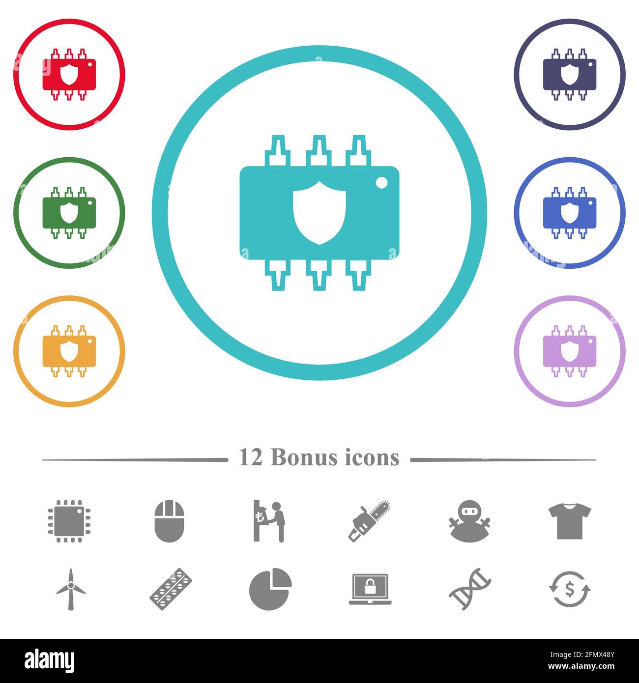 Hardware protection flat color icons in circle shape outlines. 12 bonus ...