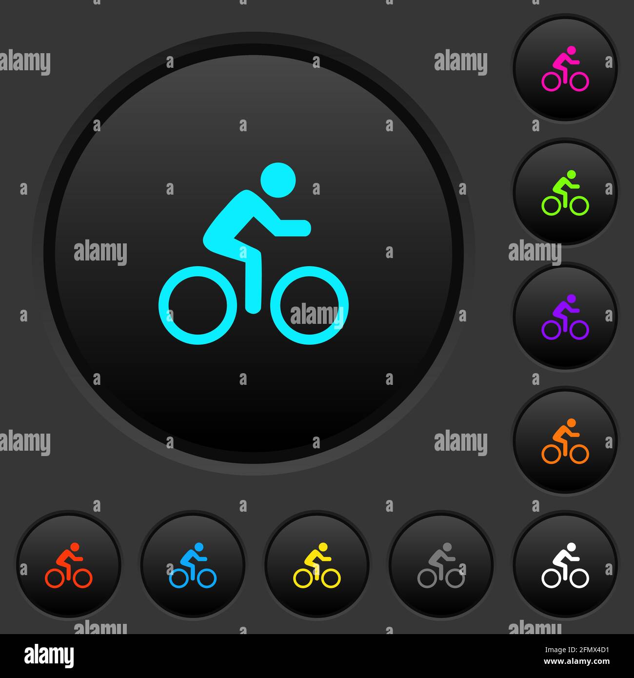 Bicycle with rider dark push buttons with vivid color icons on dark ...