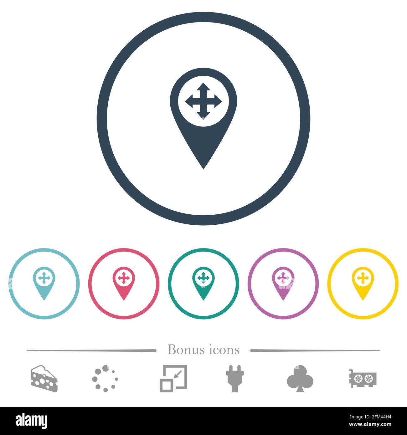 Move GPS map location flat color icons in round outlines. 6 bonus icons ...