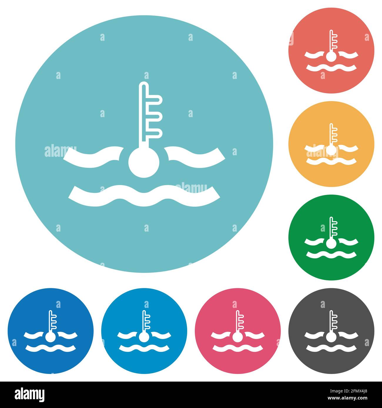 Cold temperature engine coolant flat white icons on round color ...