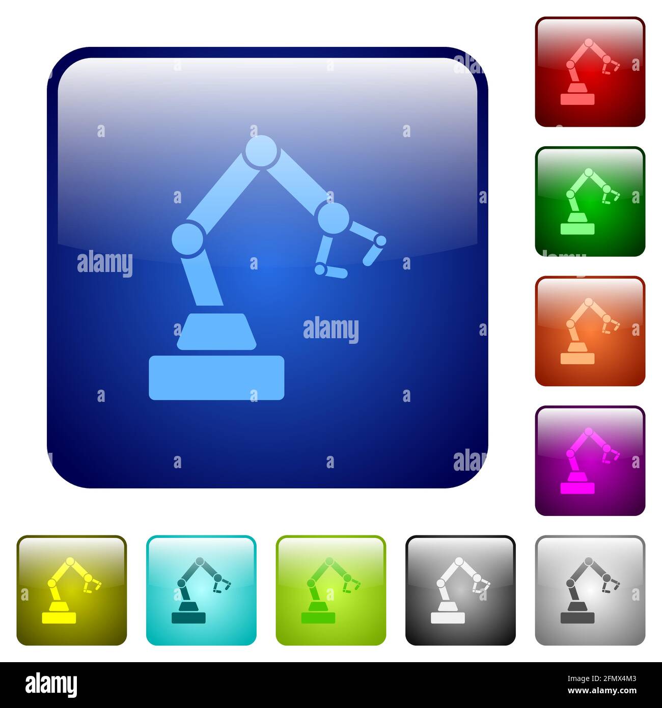 Robot arm icons in rounded square color glossy button set Stock Vector ...
