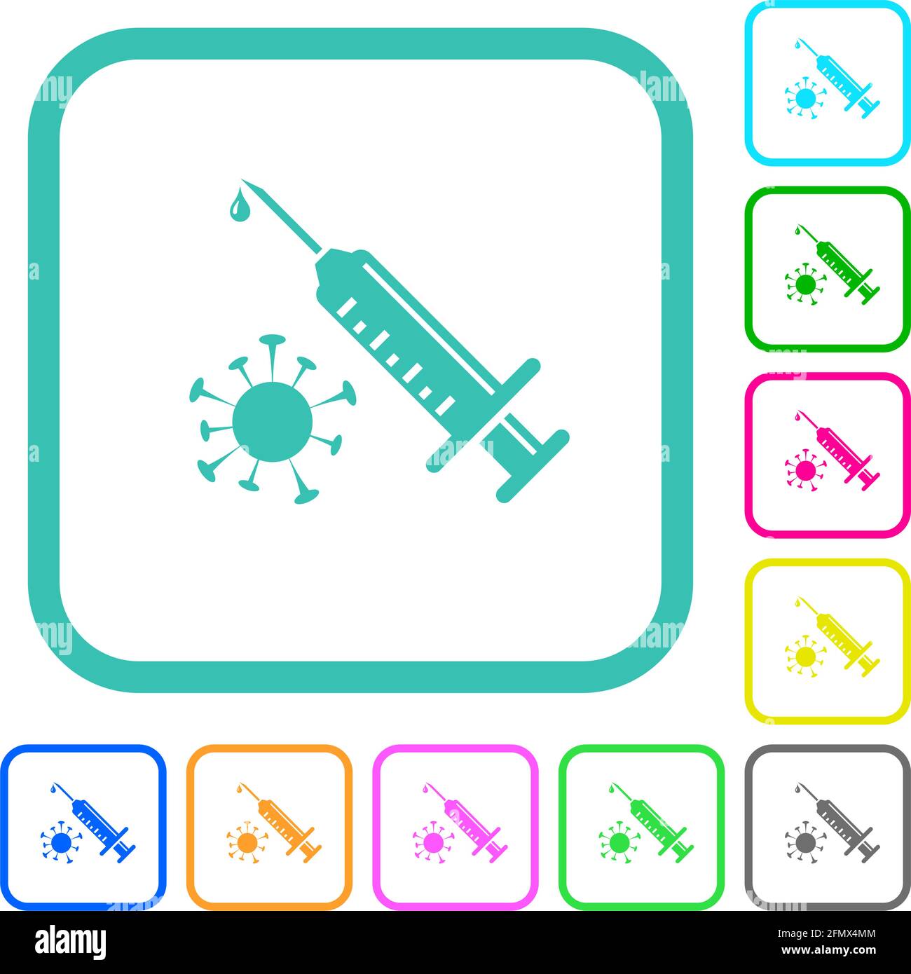 Antiviral injection vivid colored flat icons in curved borders on white ...