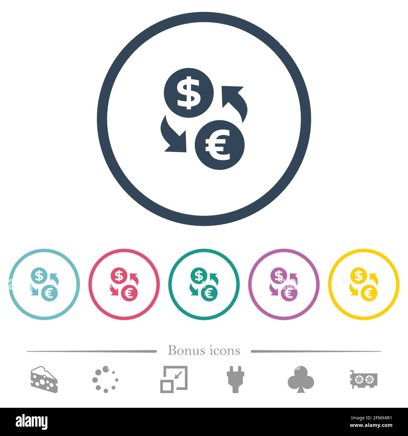 Dollar Euro money exchange flat color icons in round outlines. 6 bonus ...