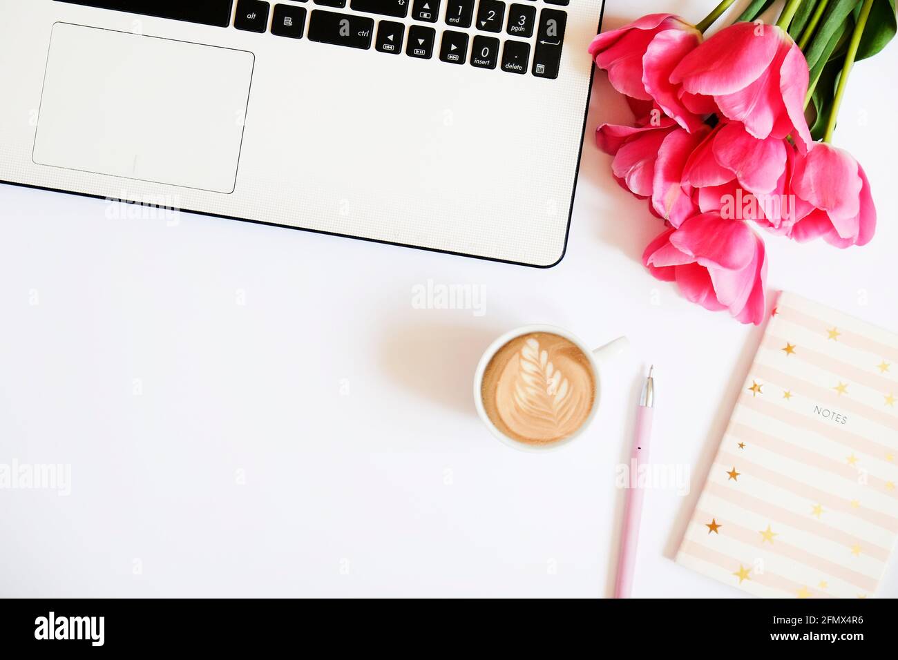 Feminine office workplace coffee flowers hi-res stock photography and ...