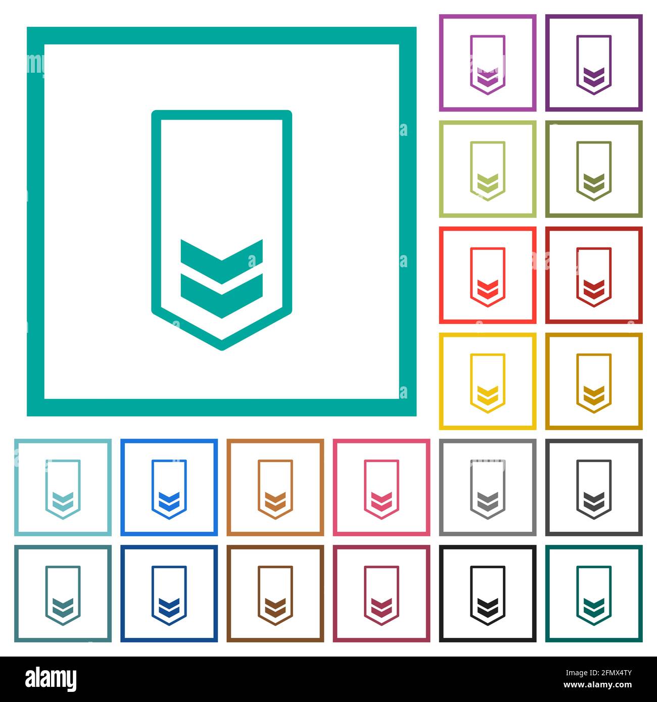 Military insignia with two chevrons flat color icons with quadrant ...