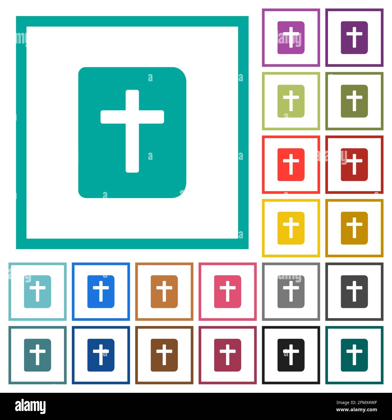 Holy bible flat color icons with quadrant frames on white background ...