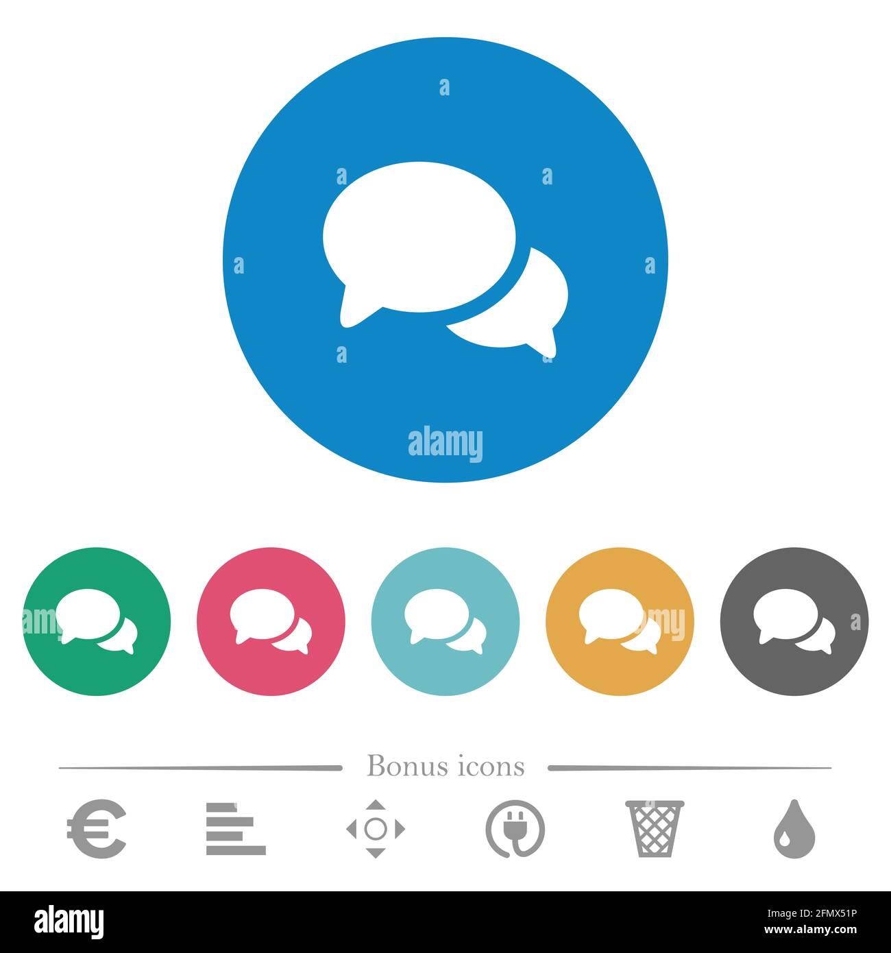Discussion flat white icons on round color backgrounds. 6 bonus icons ...