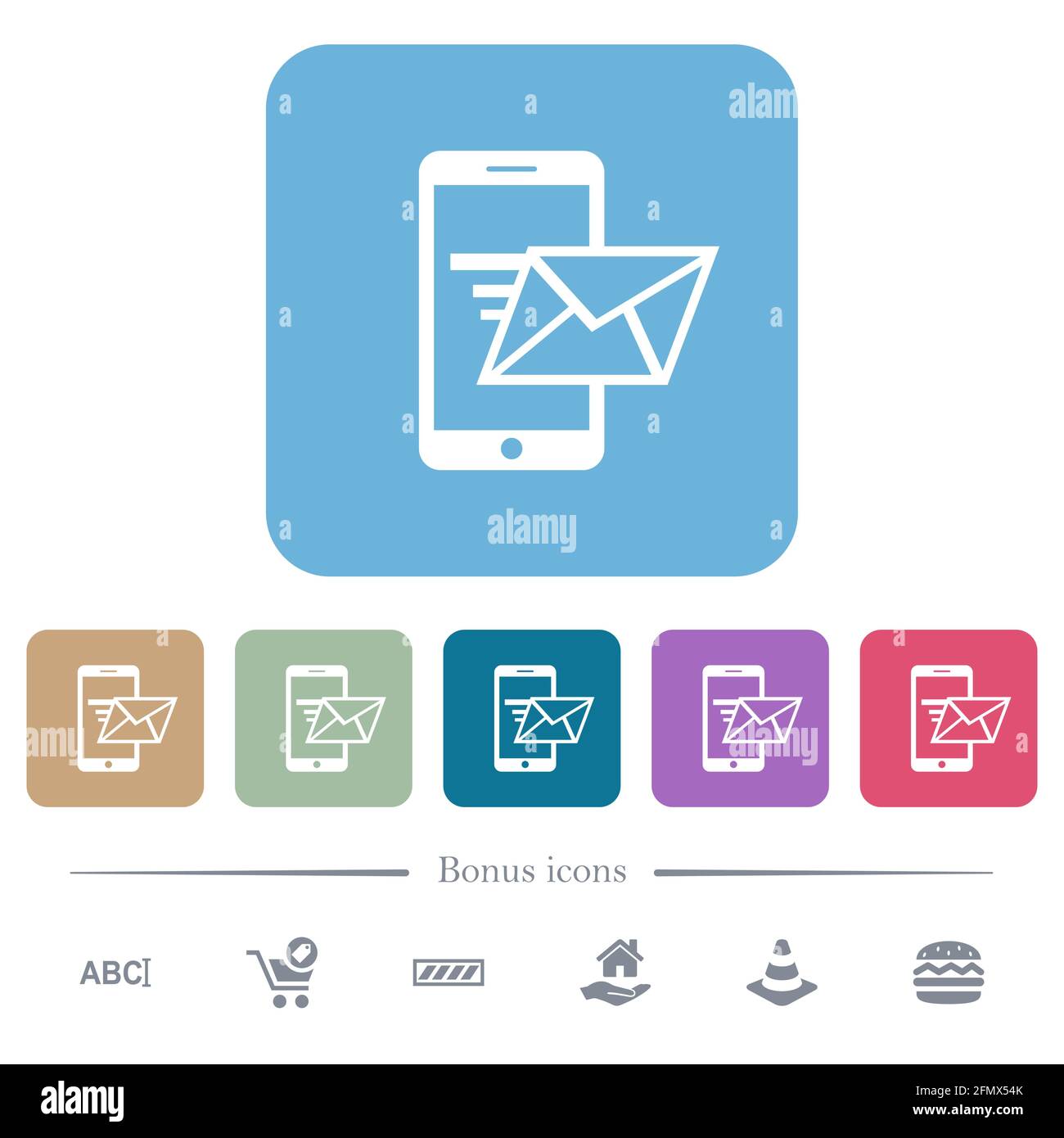 Sending email from mobile phone white flat icons on color rounded ...