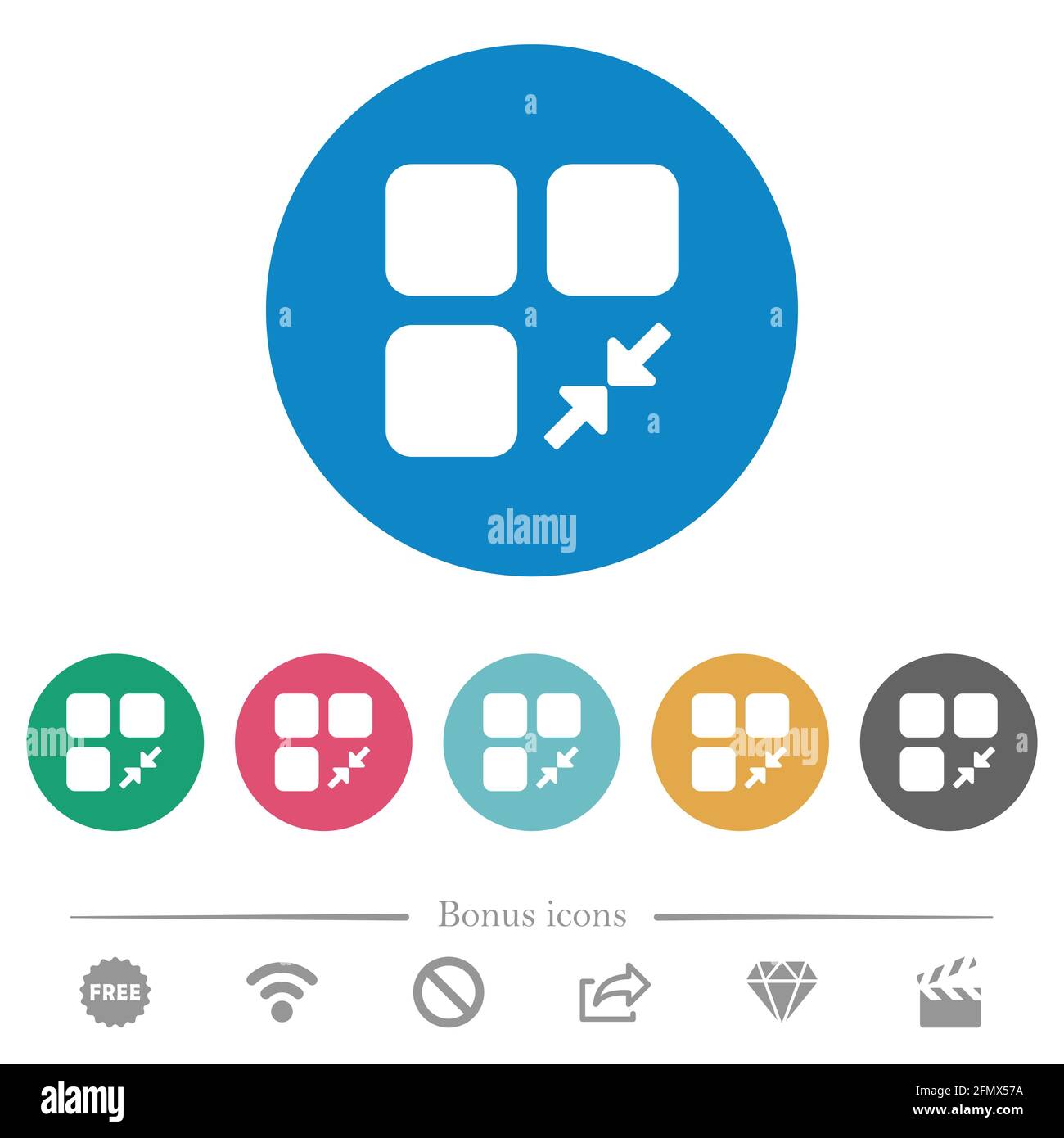 Reduce component flat white icons on round color backgrounds. 6 bonus ...