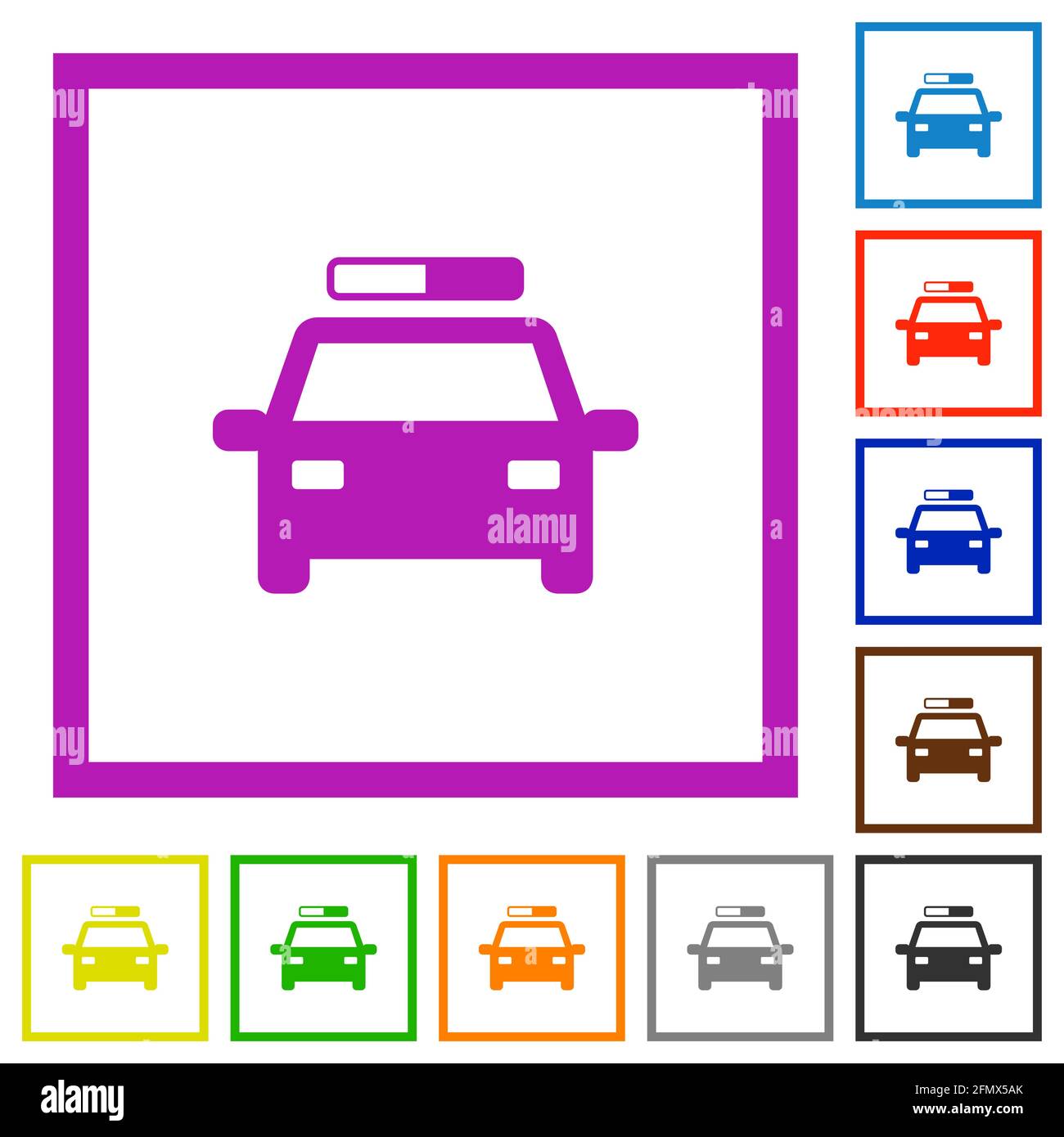 Police car flat color icons in square frames on white background Stock ...