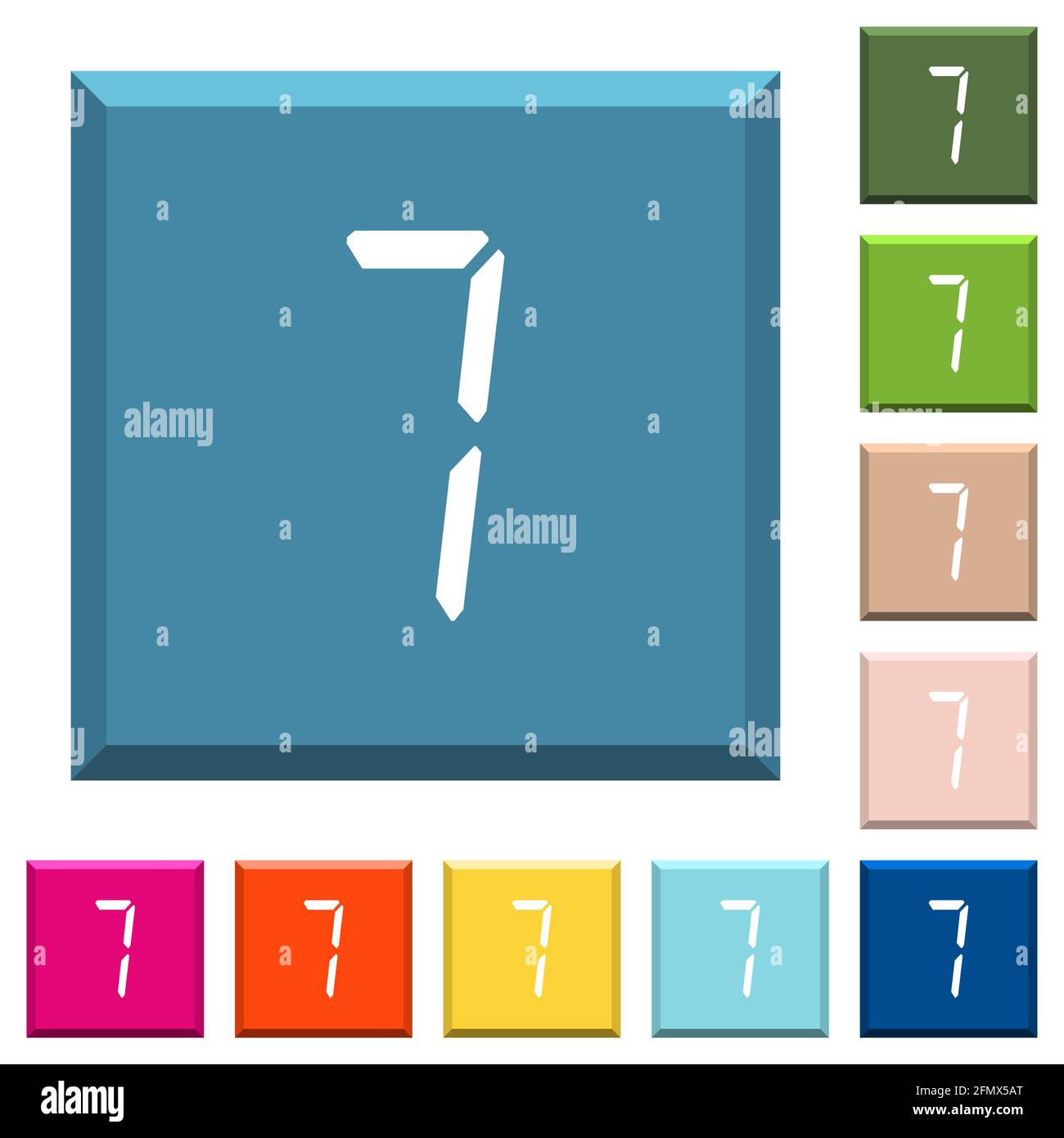 digital number seven of seven segment type white icons on edged square ...