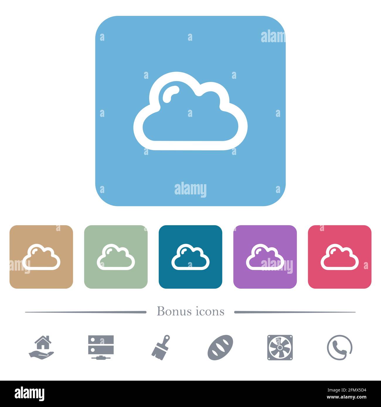 Single cloud white flat icons on color rounded square backgrounds. 6 ...