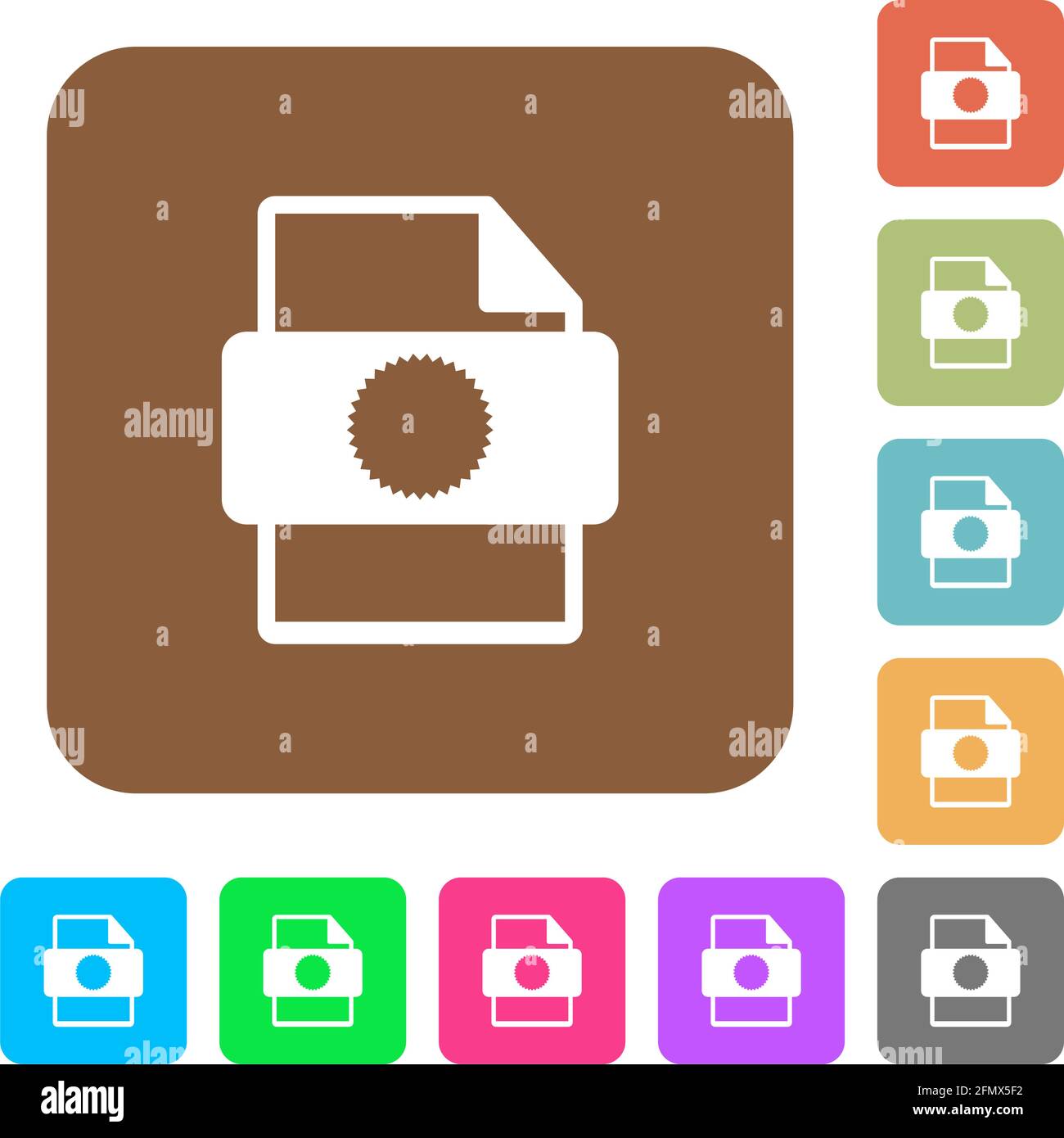 Certificate file flat icons on rounded square vivid color backgrounds ...