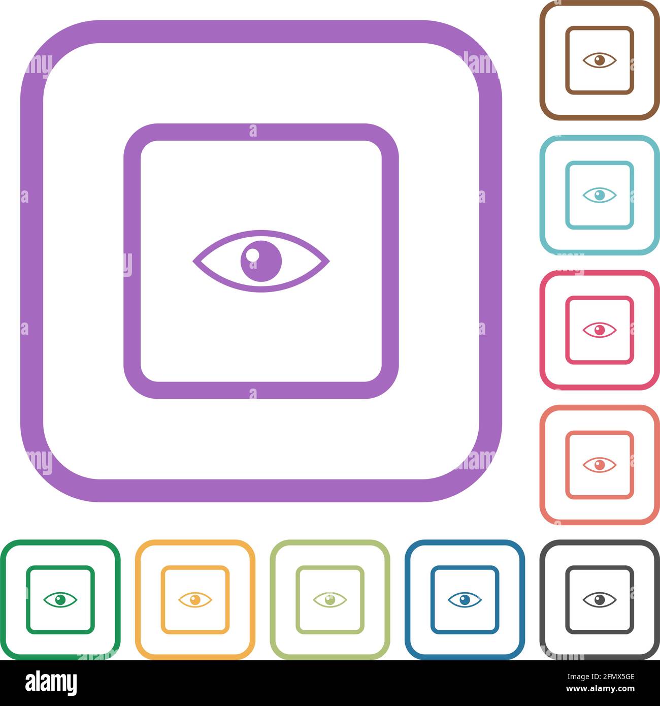 Preview object simple icons in color rounded square frames on white ...