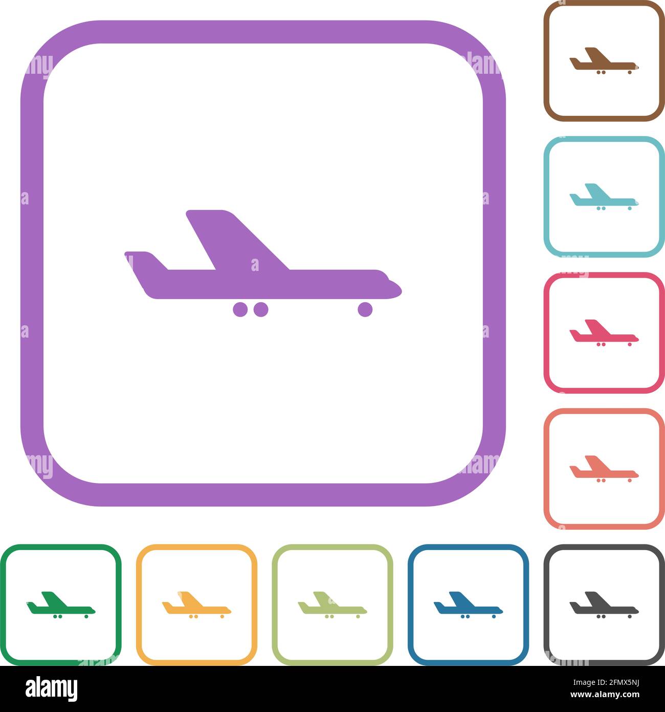 Airplane simple icons in color rounded square frames on white ...