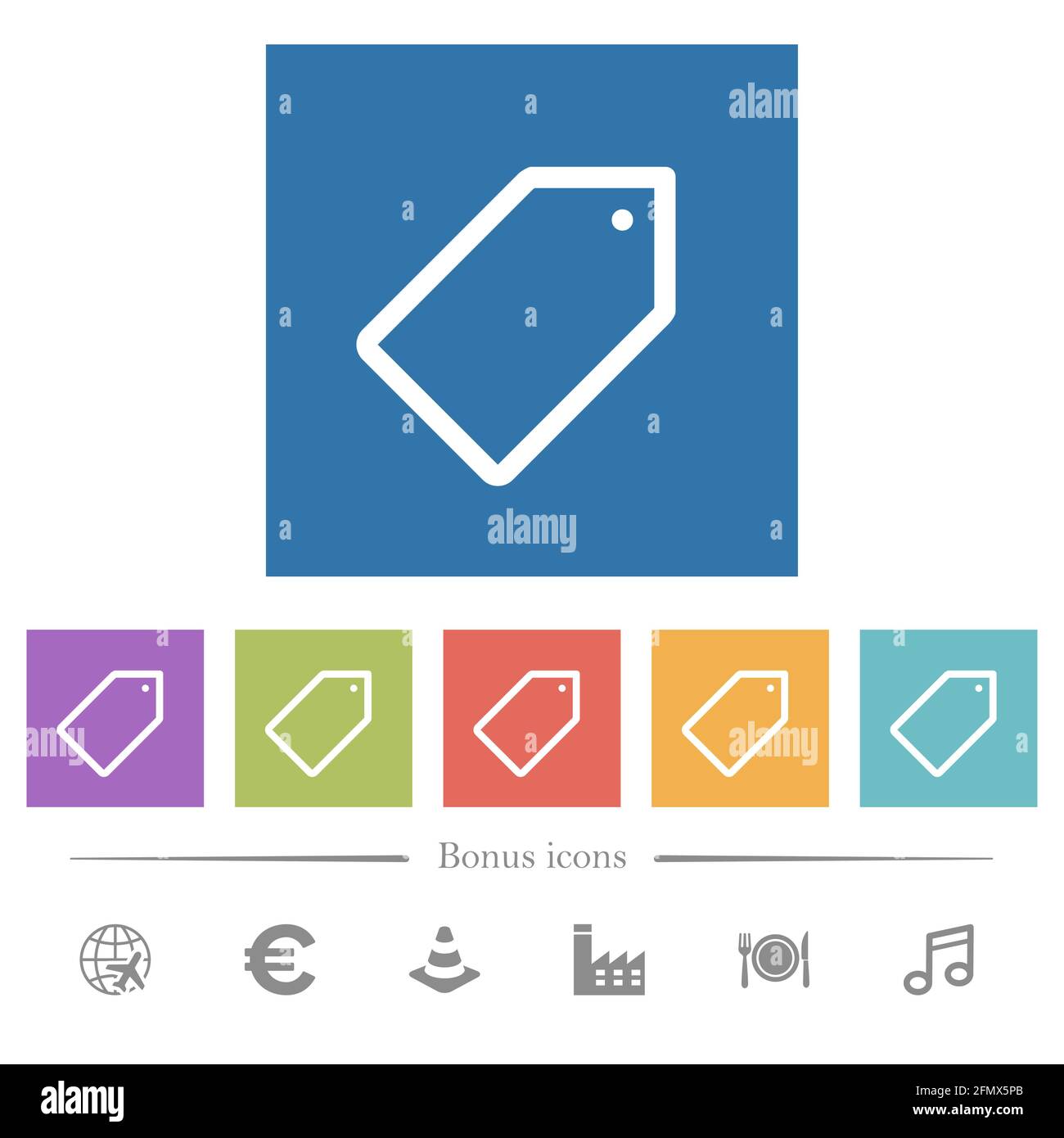 Single tag flat white icons in square backgrounds. 6 bonus icons ...