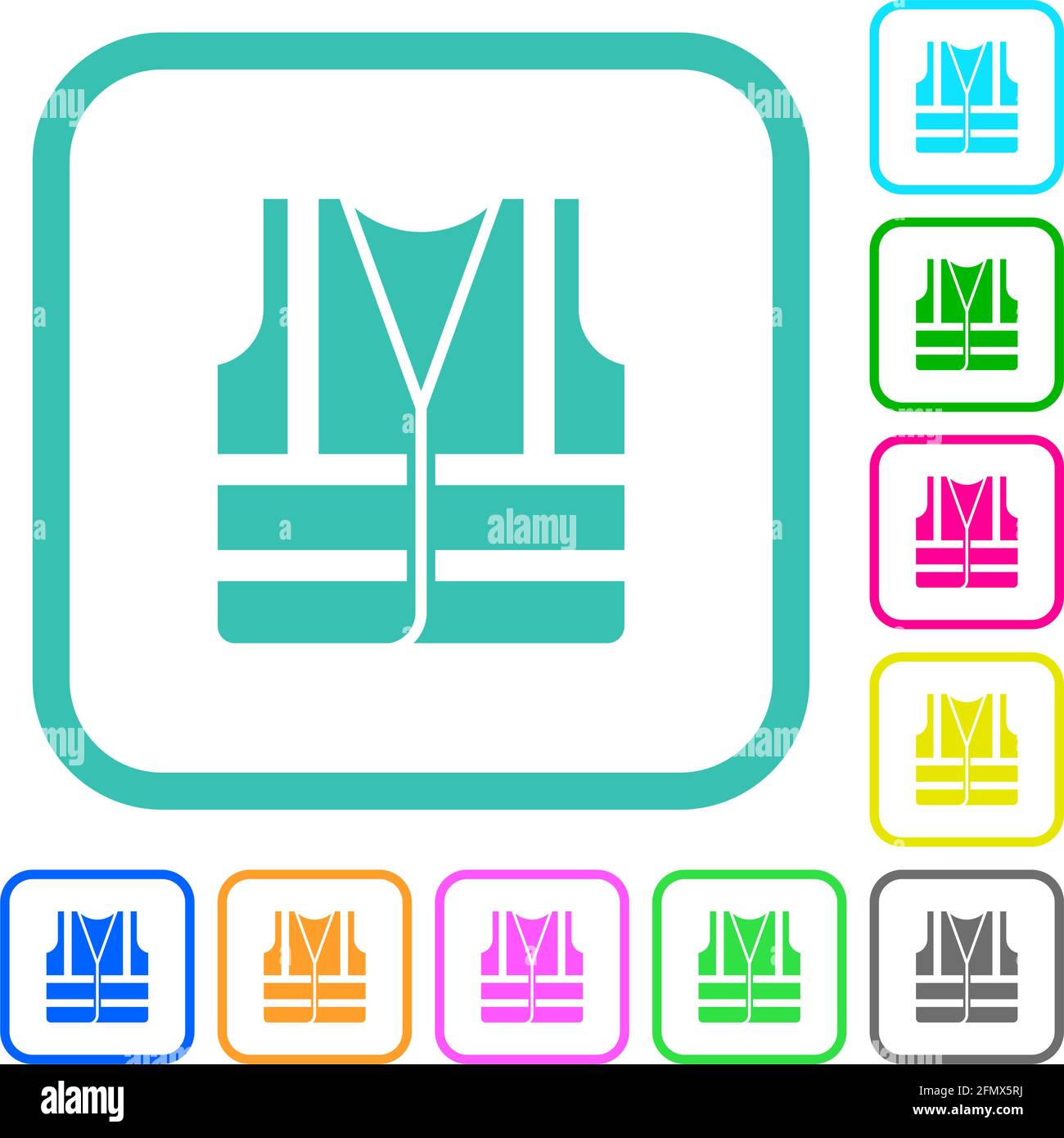 High visibility safety vest vivid colored flat icons in curved borders ...
