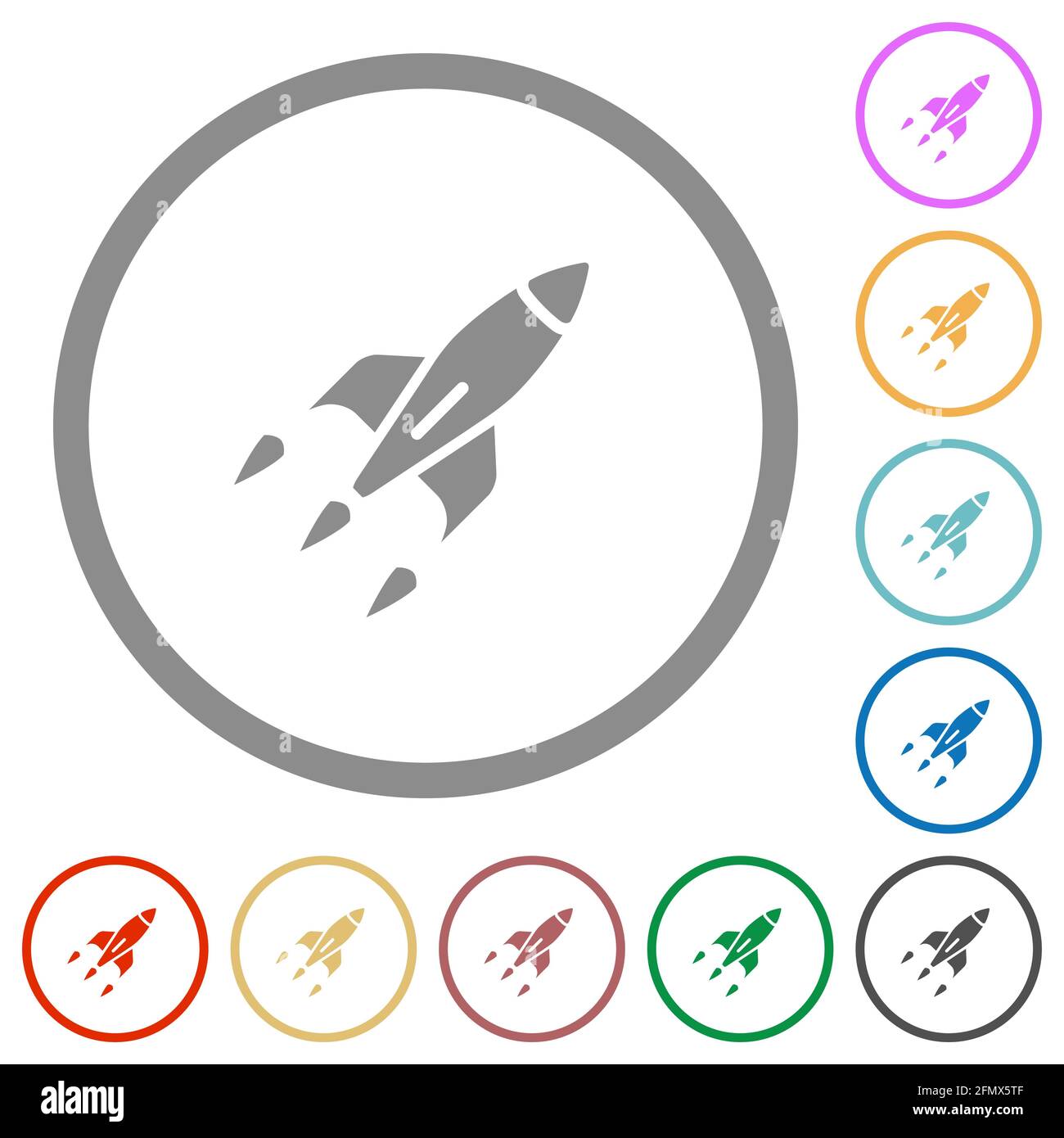 Rocket flat color icons in round outlines on white background Stock ...